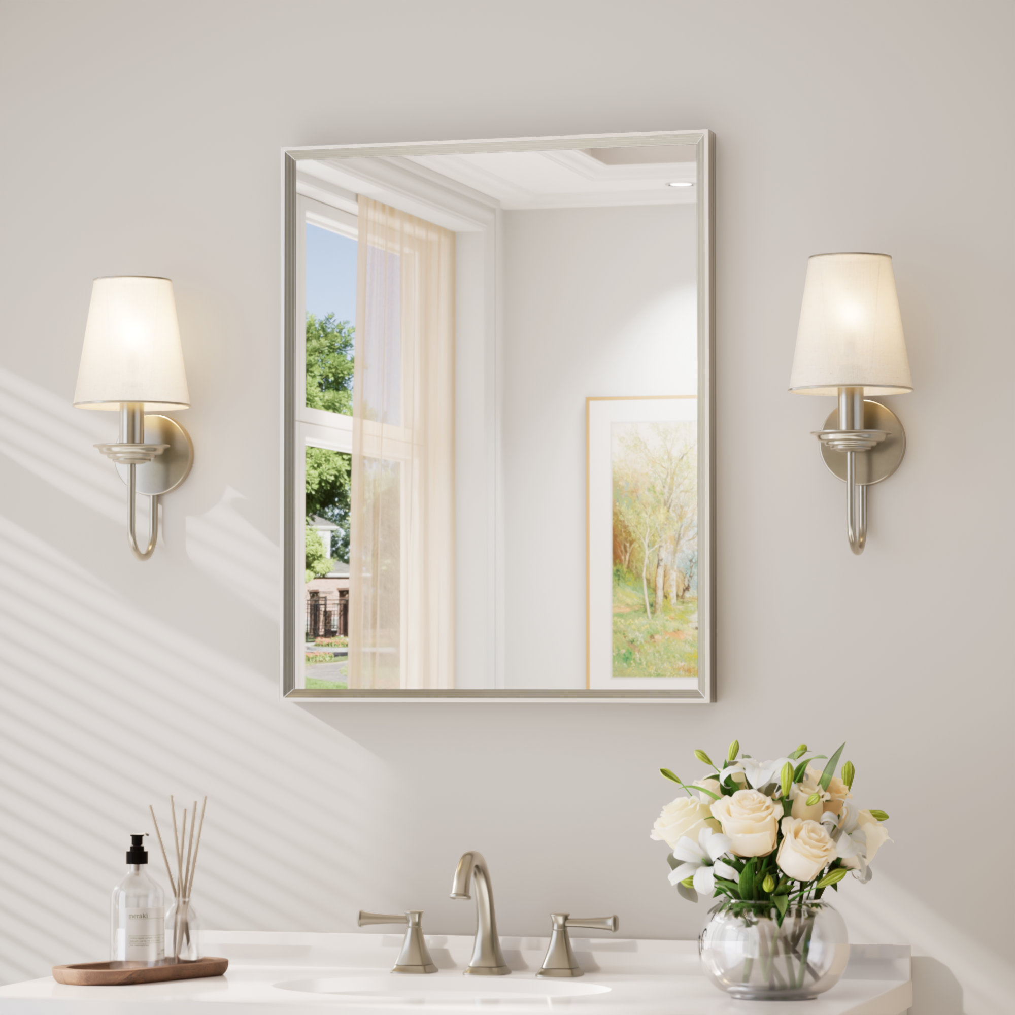 Ebern Designs Bathroom Vanity Mirror with Aluminum Frame and Tempered ...