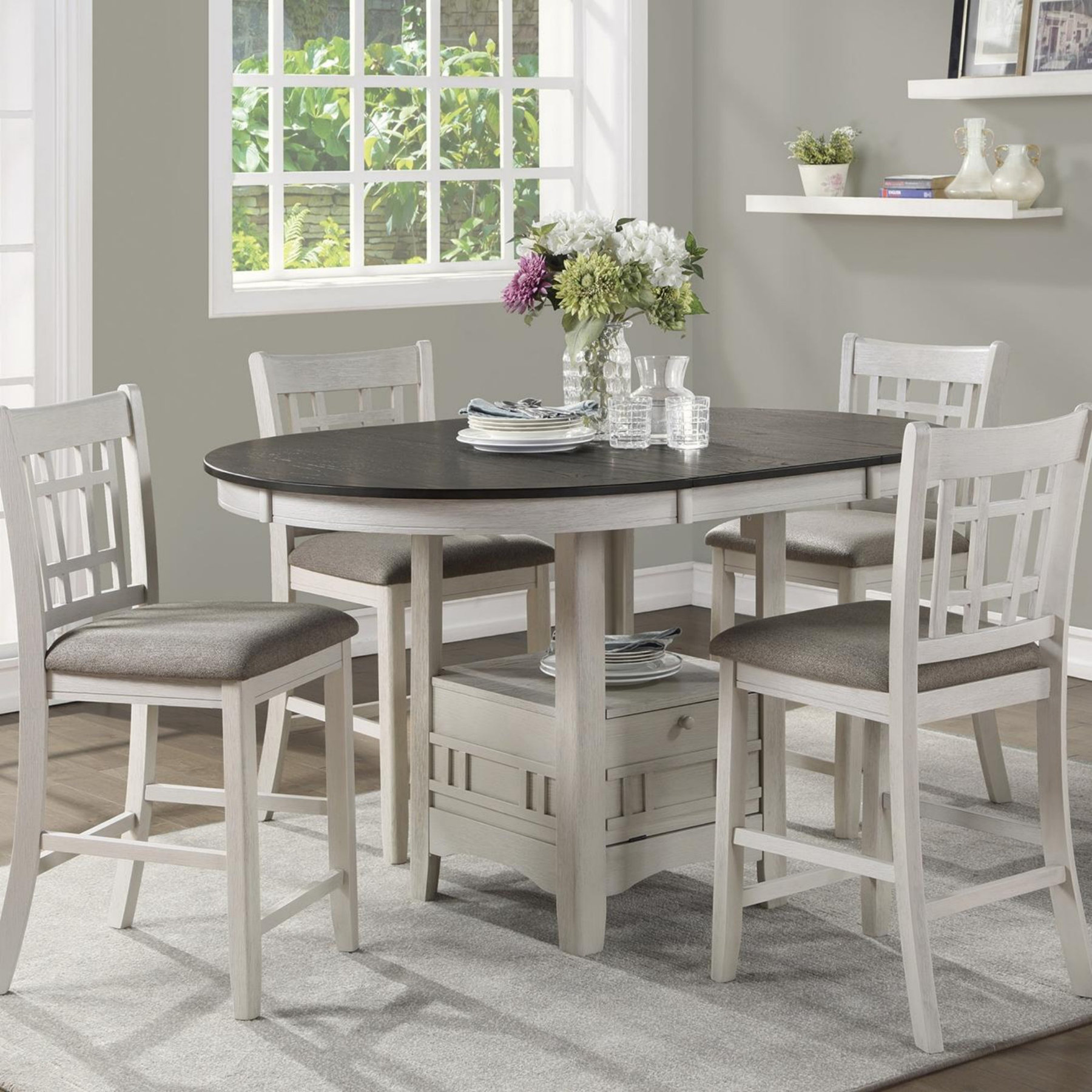 Rosalind Wheeler Traditional Design Counter Height Dining Set 5pc Table ...