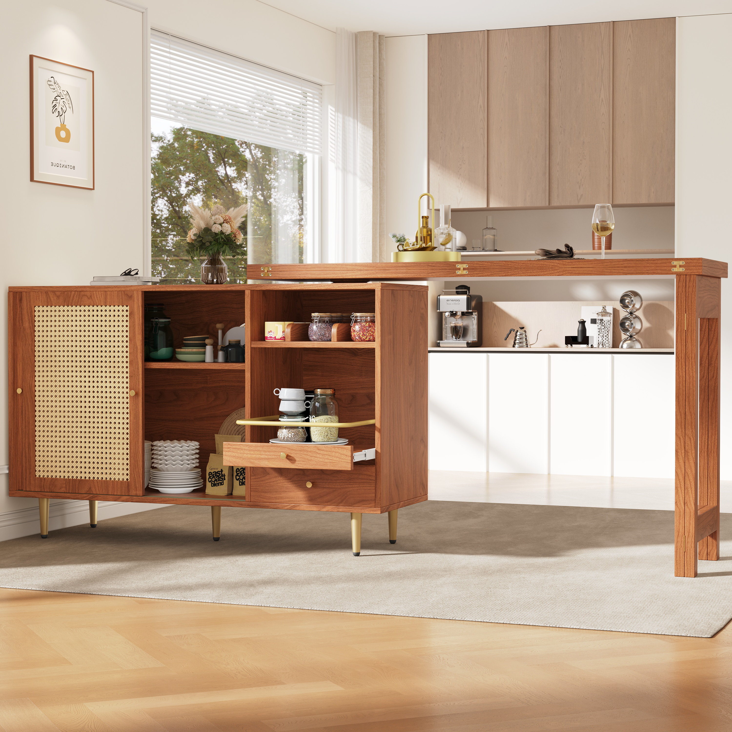 17 Stories 360° Expandable Rotating Bar Table With Storage Cabinet ...