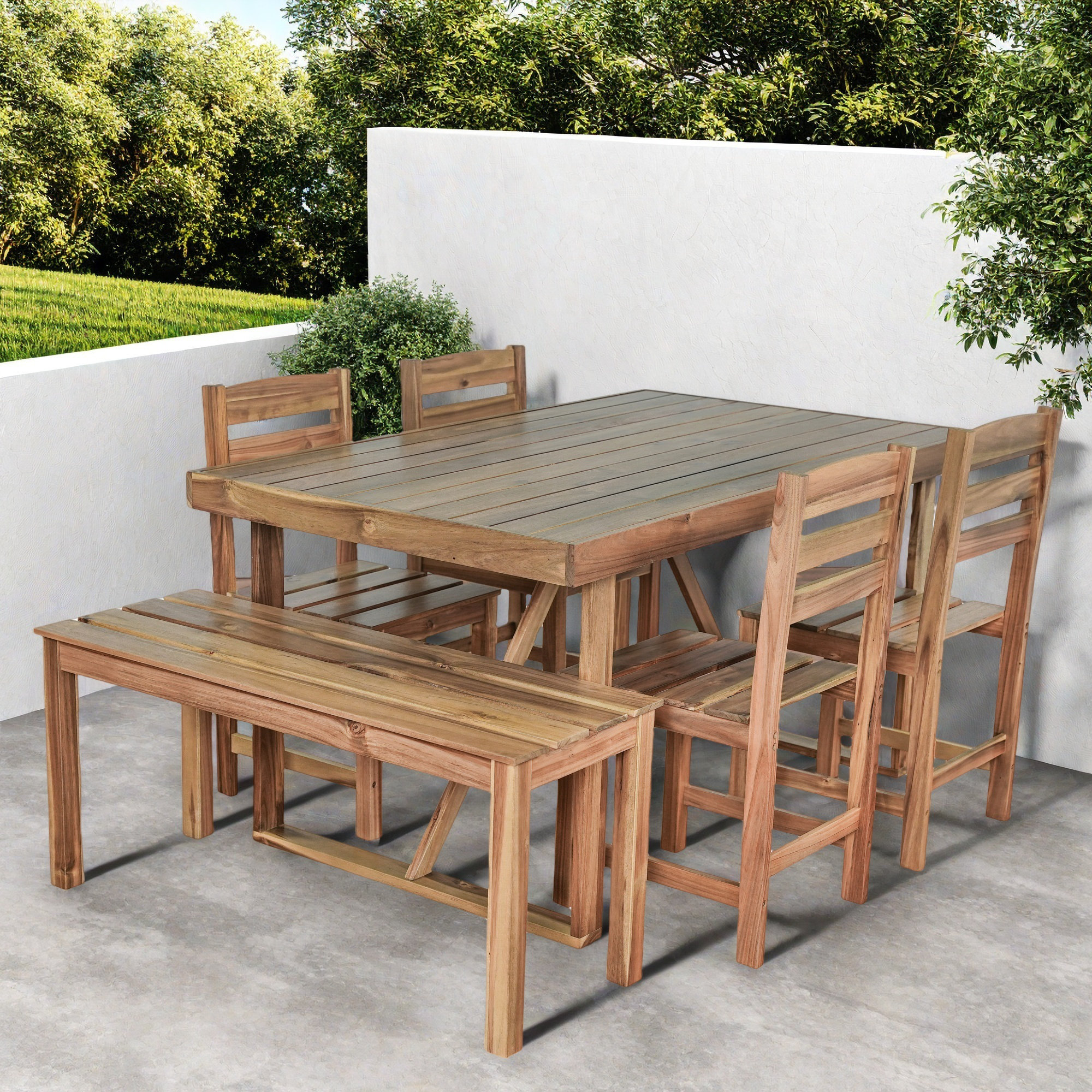 Millwood Pines Outdoor 6 Pieces Dining Table Set Included 1 Table, 1 ...