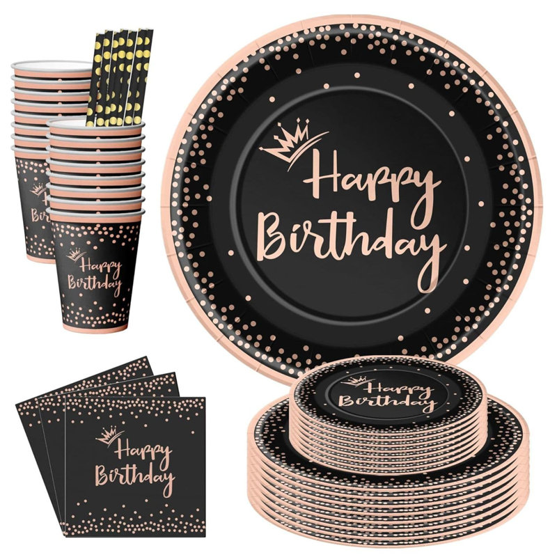 BOPWAY 100 Piece Happy Birthday Disposable Dinnerware Set | Wayfair