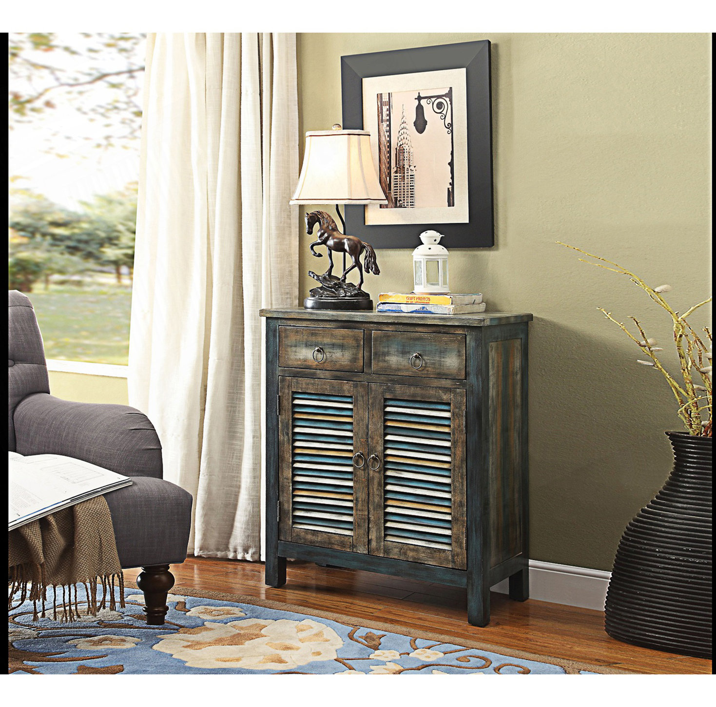 Gracie Oaks Console Cabinet With Two Spacious Drawers And Two Shutter ...