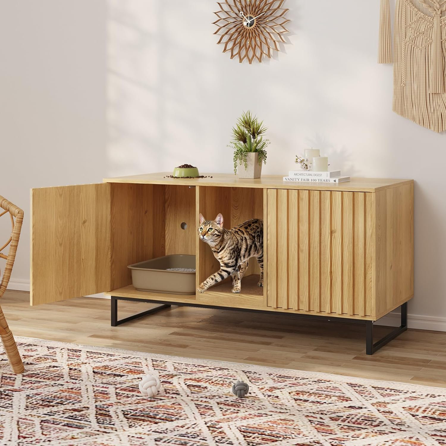 Tucker Murphy Pet™ Cat Litter Box Enclosure For 2 Cats, 47.6’’ Litter ...