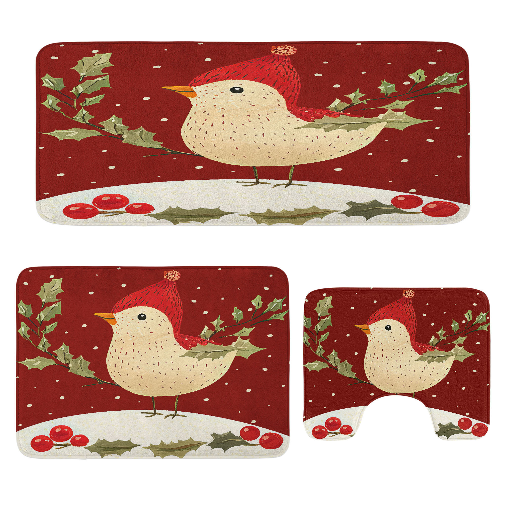 Dakota Fields Christmas Bathroom Rug Set 3 Pieces U-Shape & Rectangle ...