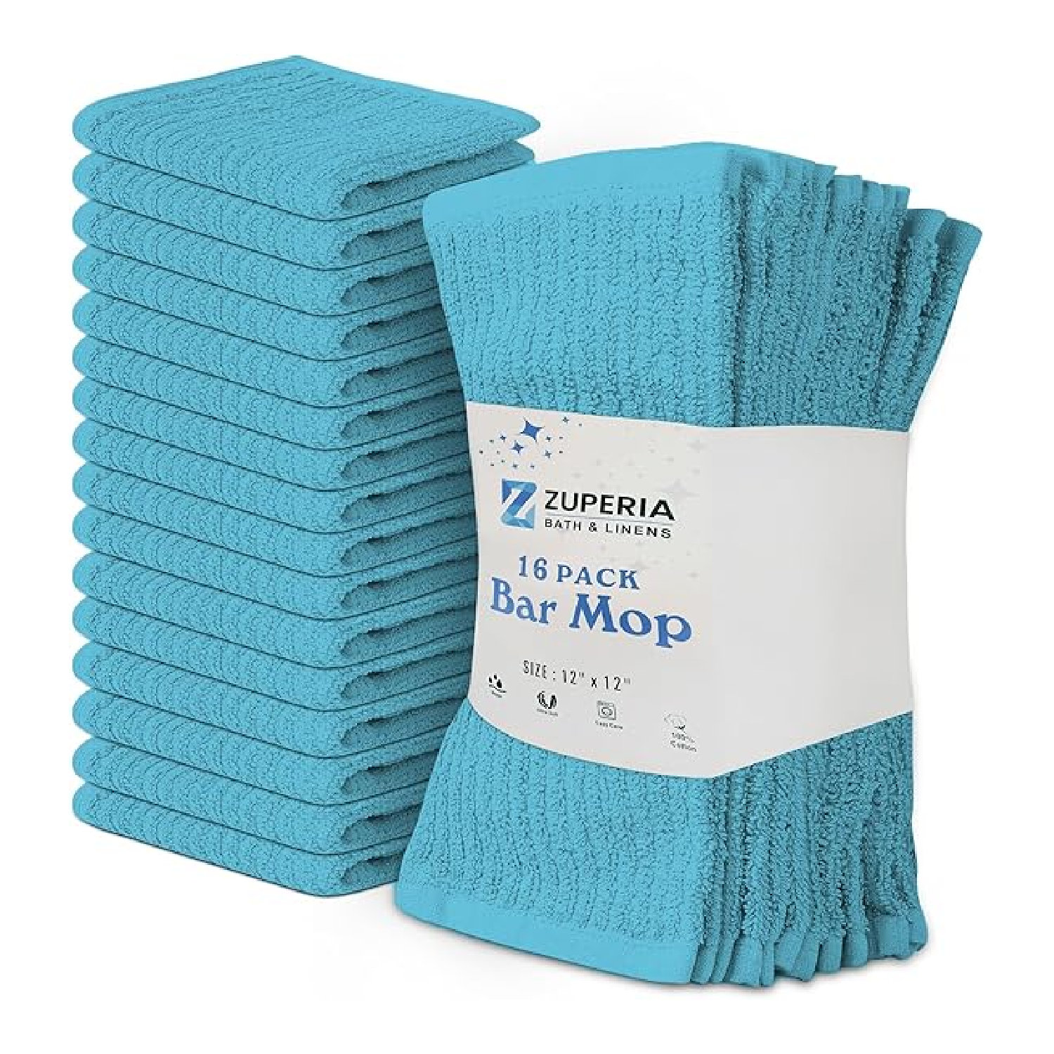 Ophelia & Co. Premium Bar Mop 16 Pack (12 X 12) - 100% Cotton Cleaning ...