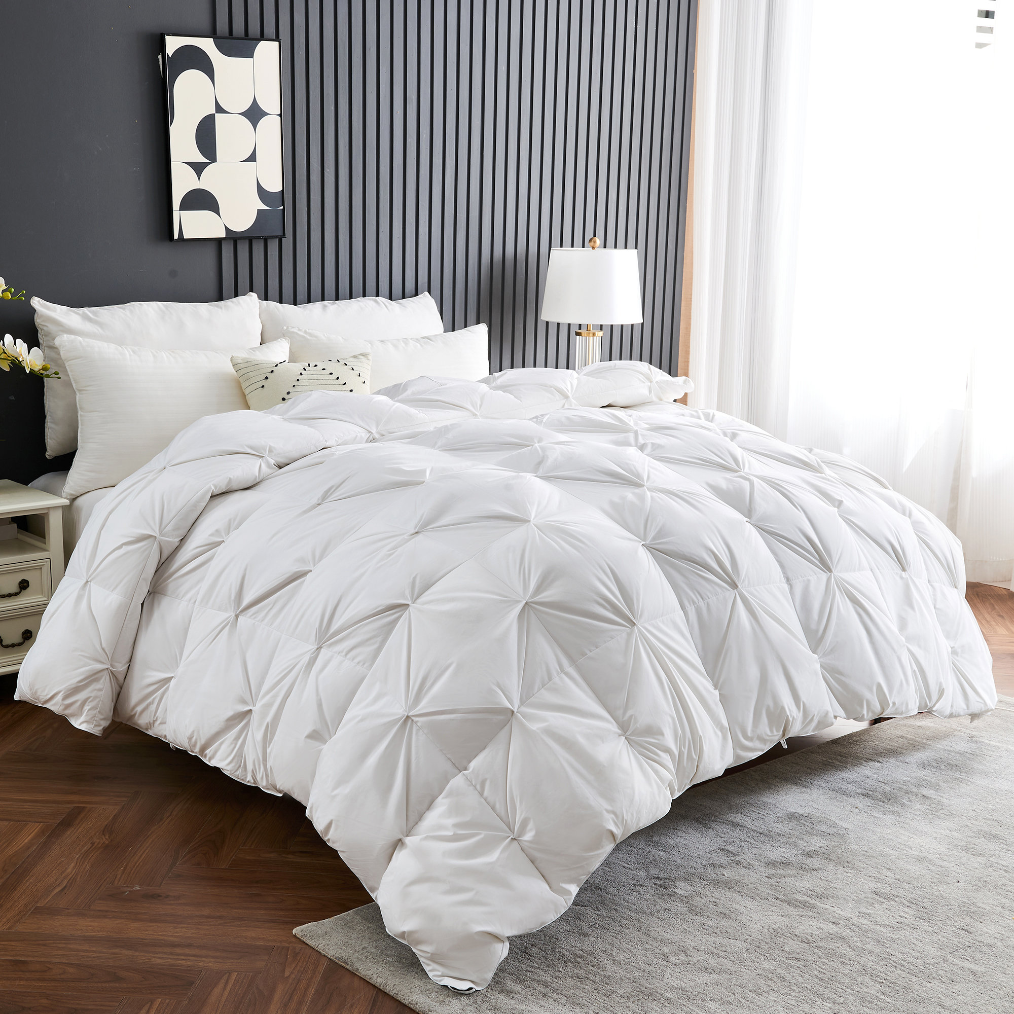 Hokku Designs All Seasons Pinch Pleat Feather Down Comforter Warm and ...