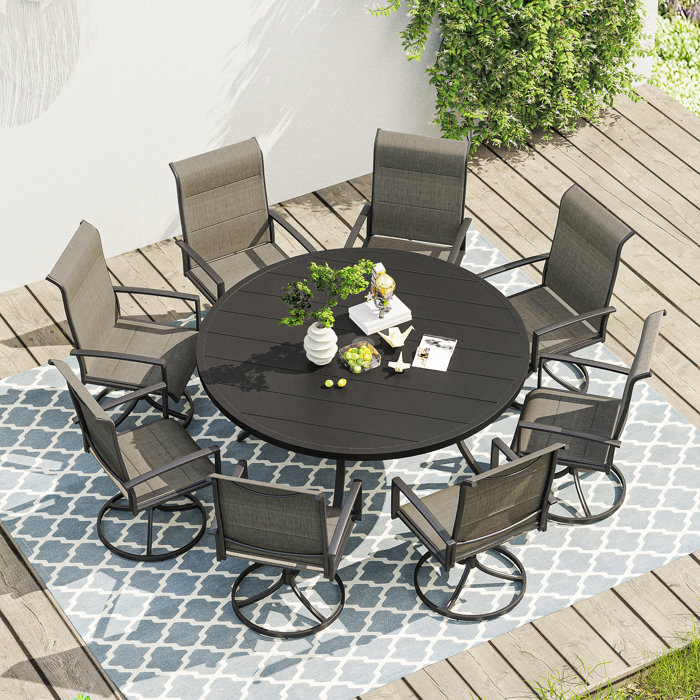 HAK 9 Pieces Patio Round Table Outdoor Dining Set & Reviews | Wayfair