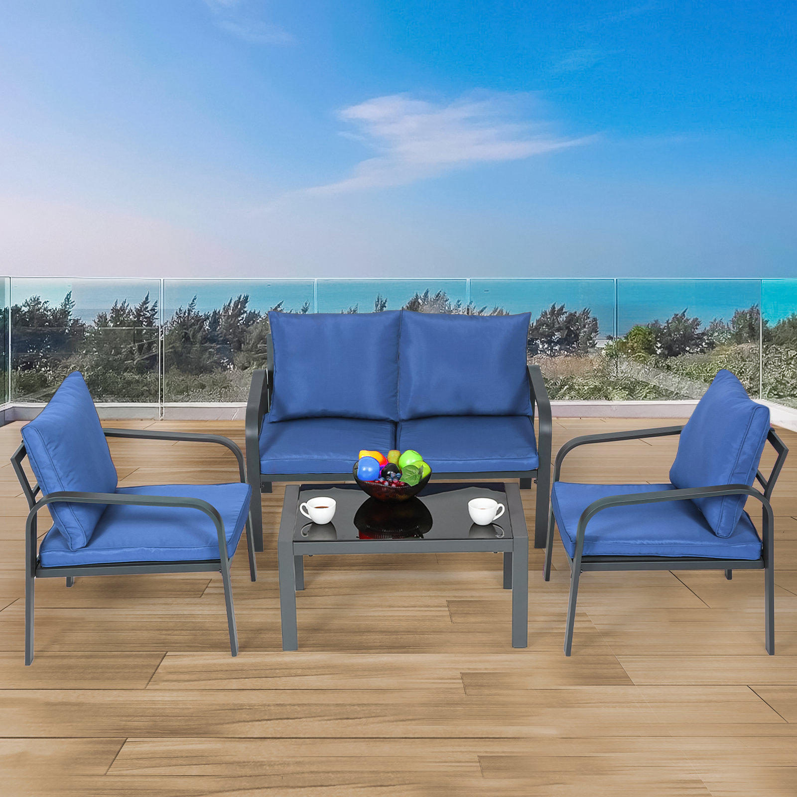 Bring Home Furniture Steel Frame Patio Furniture Set with 2 Single ...