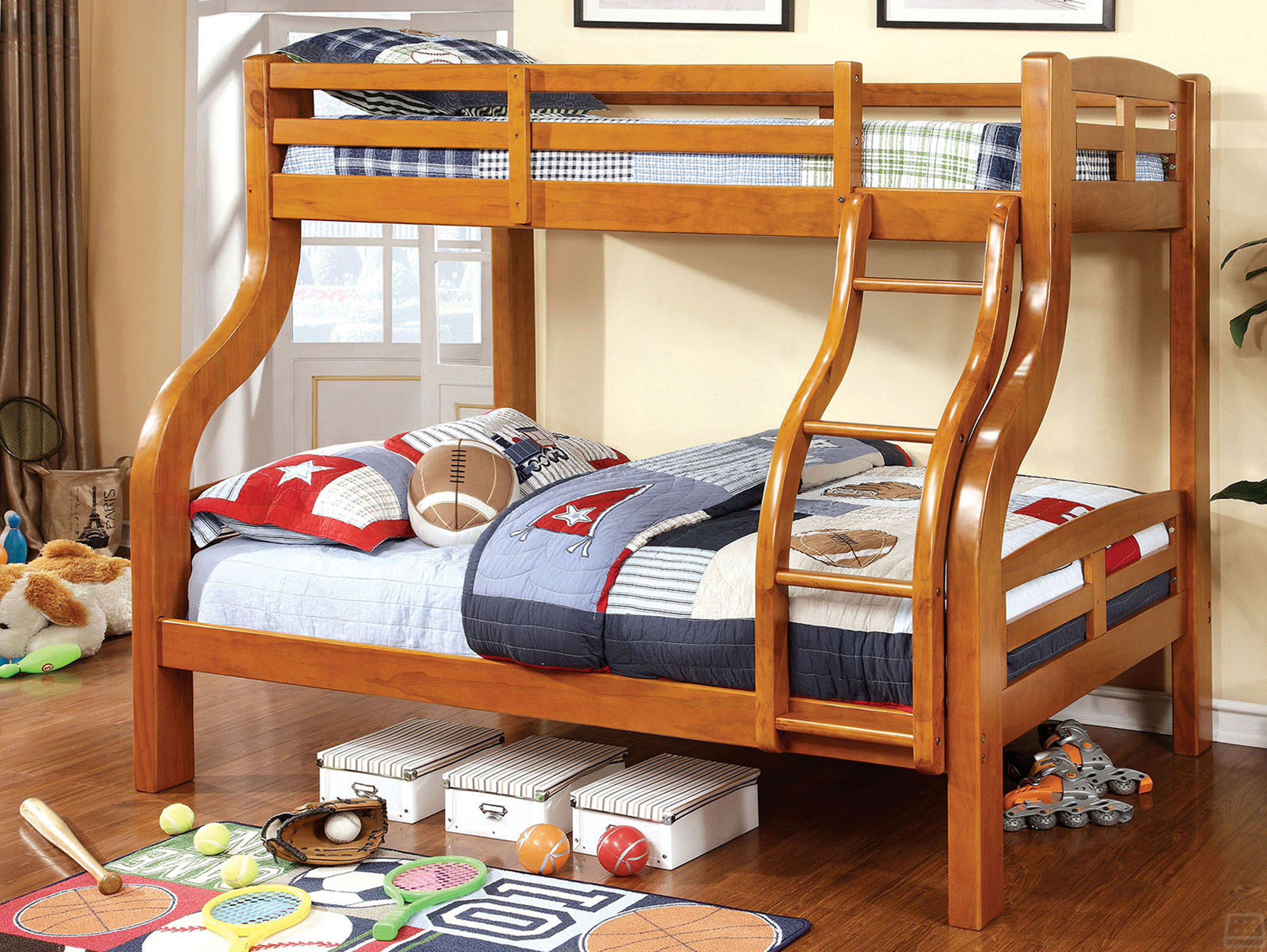 Latitude Run® Twin Over Full Bunk Bed Upper Bed Rails Angled Ladder ...