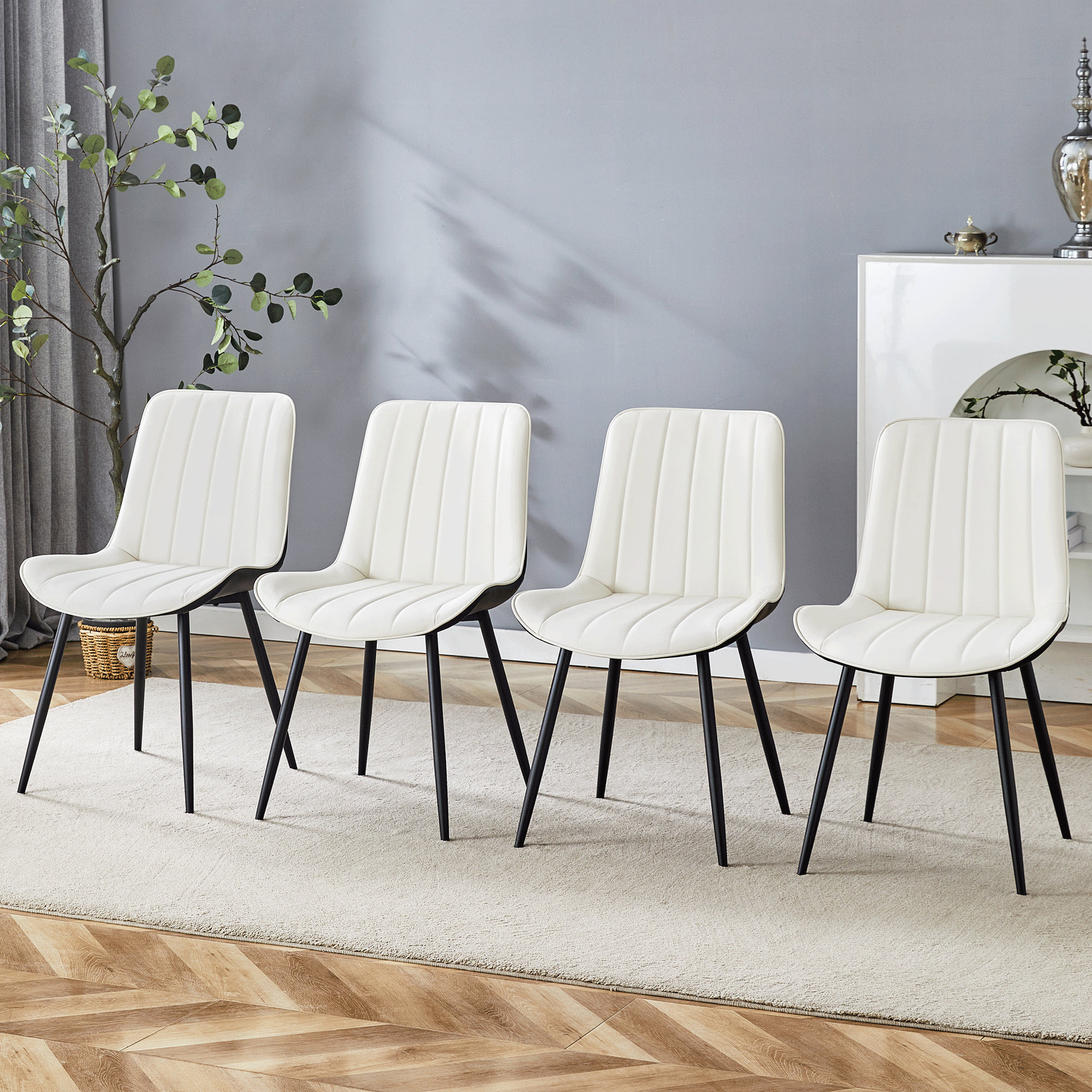 Corrigan Studio® Set of 4 pu dining chairs, white and black splicing ...