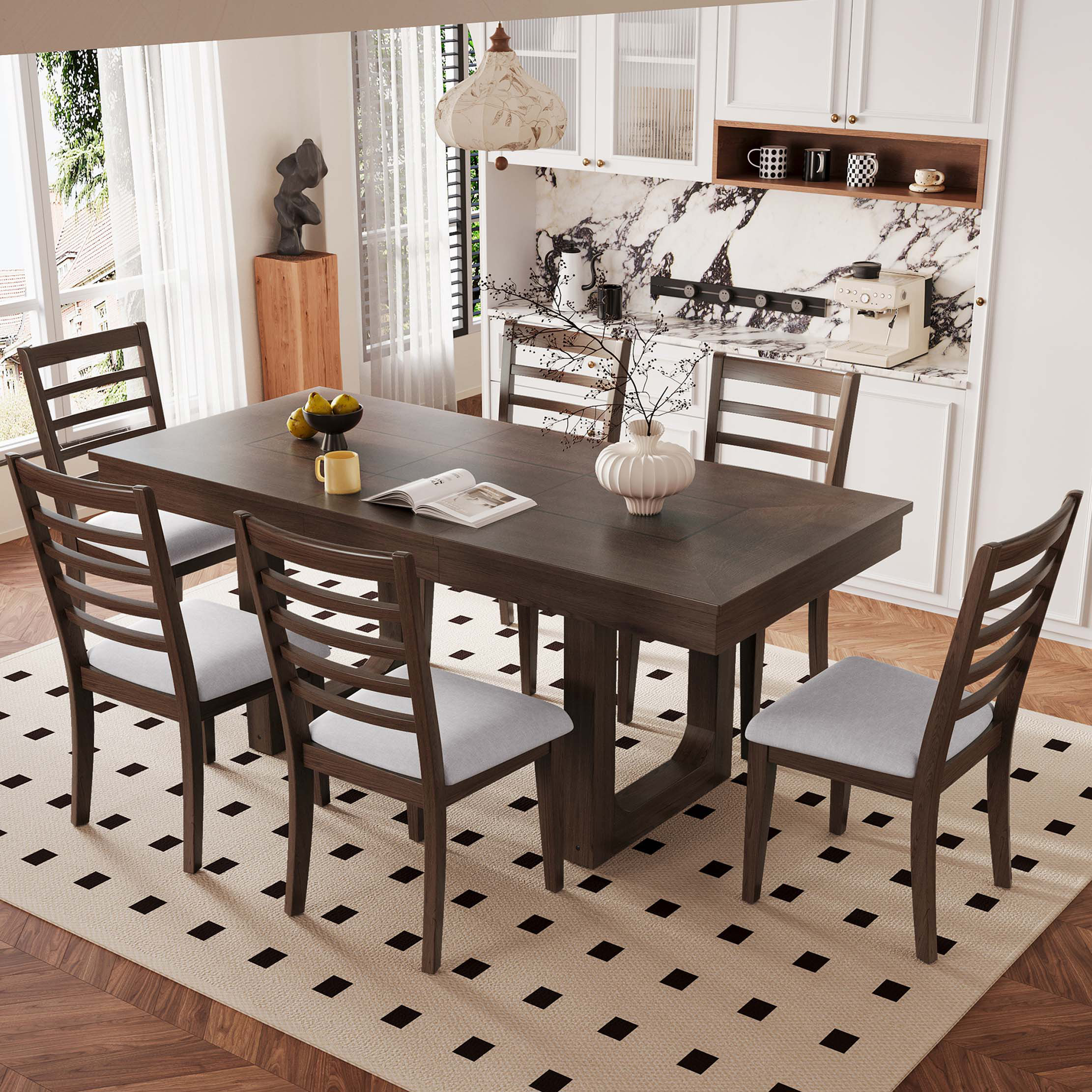 Red Barrel Studio 7 Piece Extendable Dining Table Set, Farmhouse ...