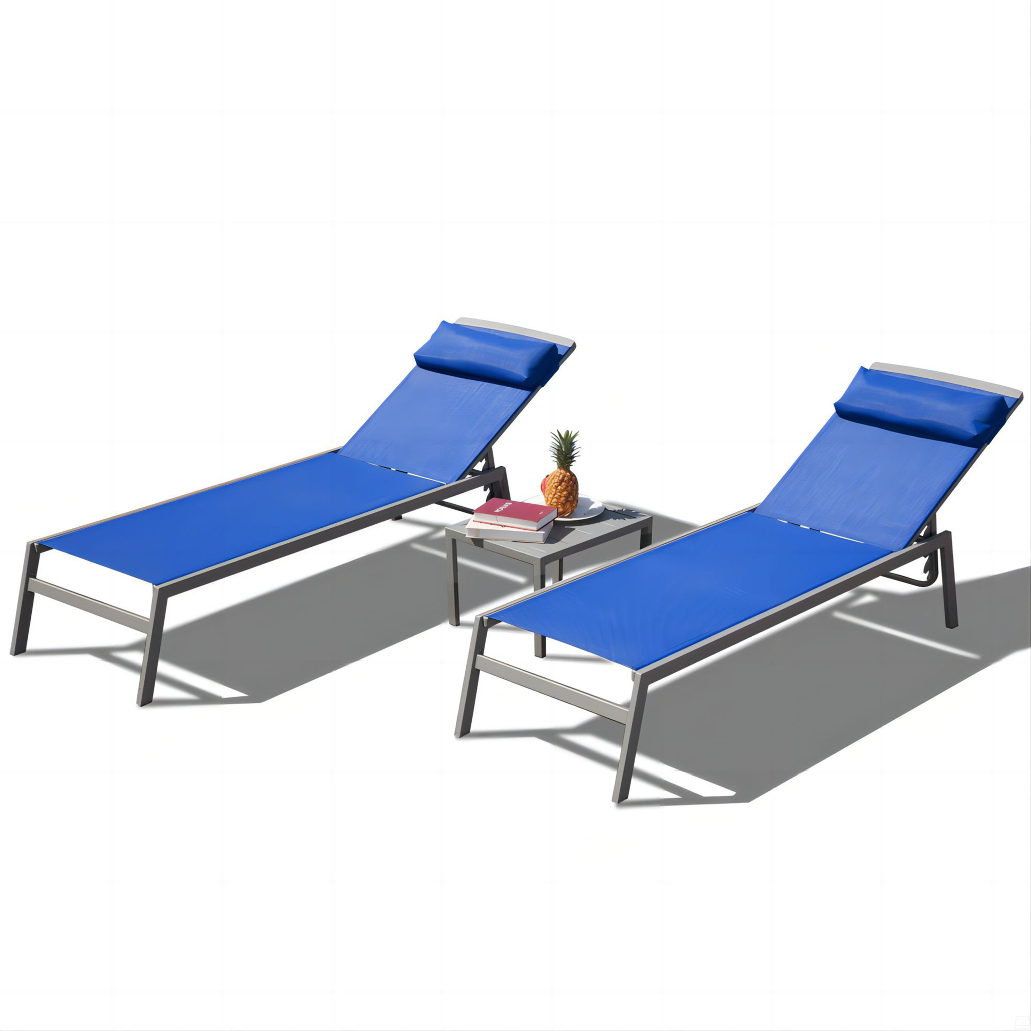 Latitude Run® Patio Chaise Lounge Set, 3 Pieces Aluminum Adjustable ...