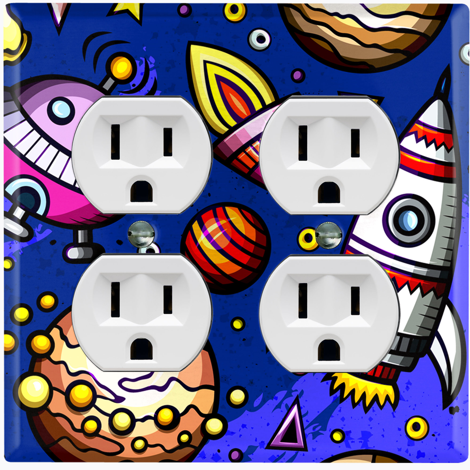 WorldAcc Metal Light Switch Plate Outlet Cover (Rocket Ship Space ...