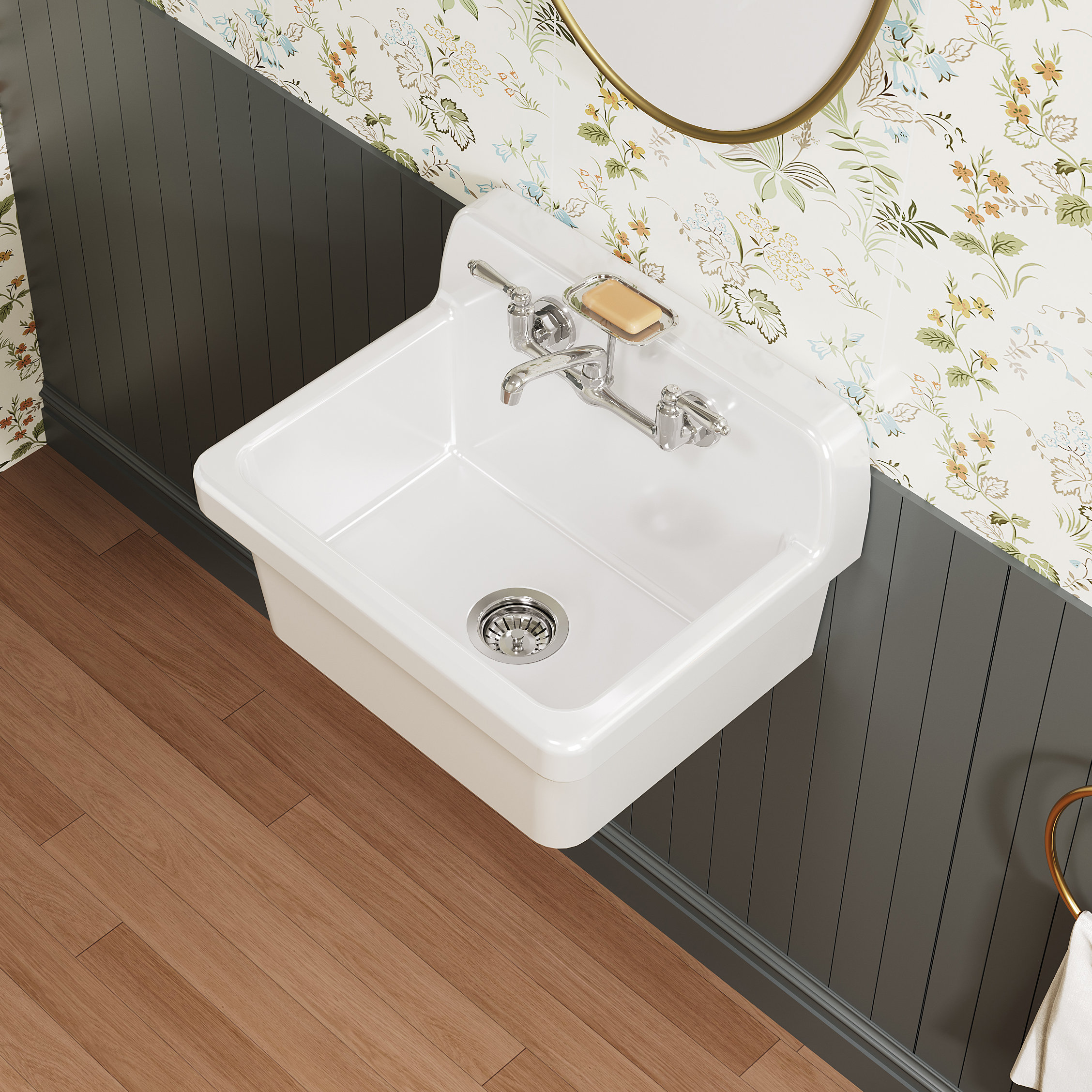 Ellai White Ceramic Utility Sink 24" x 19" x 16.5" Wall Mounted Laundry ...