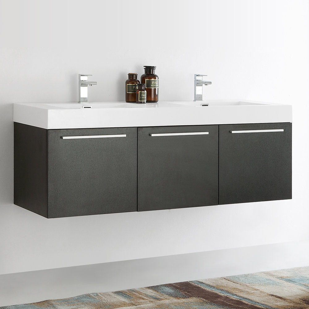 Fresca Vista 60'' Wall Mounted Modern Double Bathroom Vanity with ...