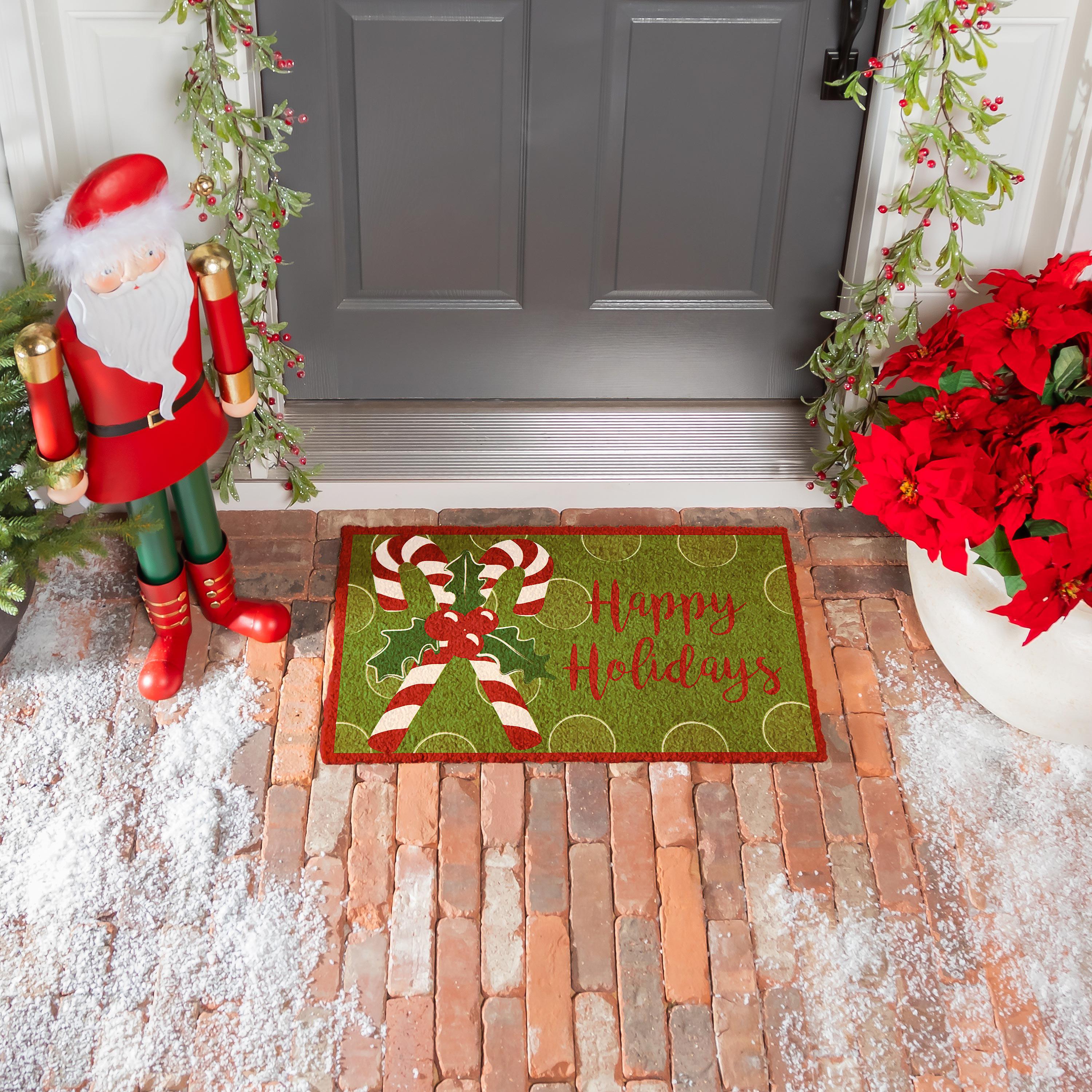 The Holiday Aisle® Candy Cane Coir Mat | Wayfair