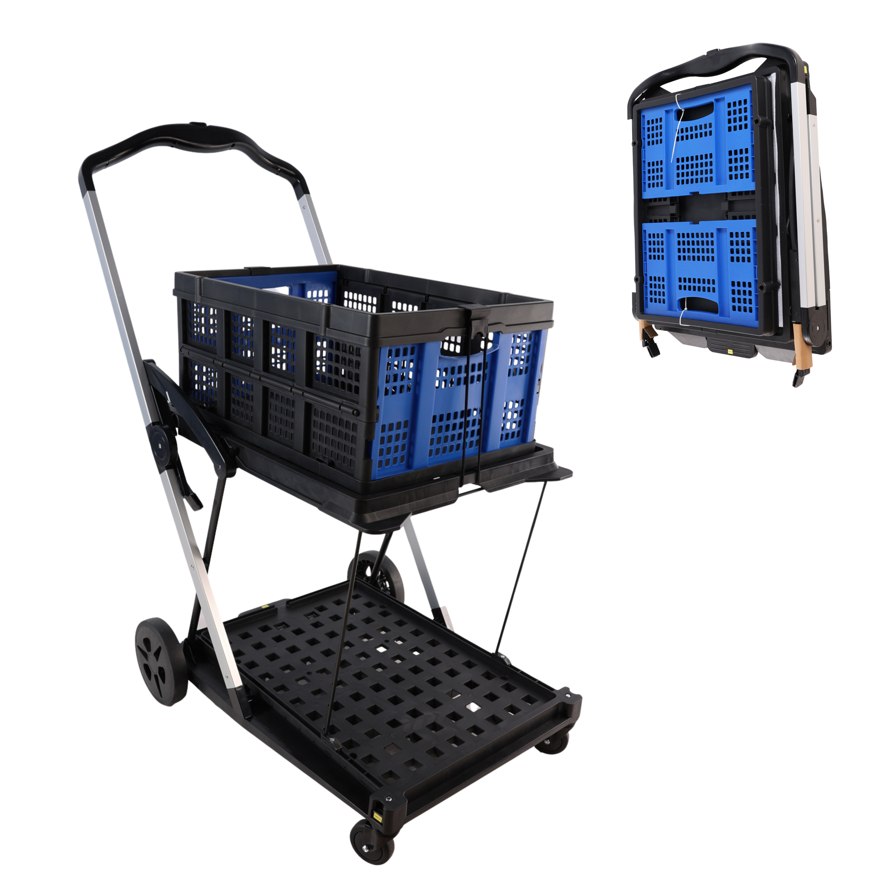LinsCraft Folding Service Cart With Wheels Double-Decker, Shopping ...