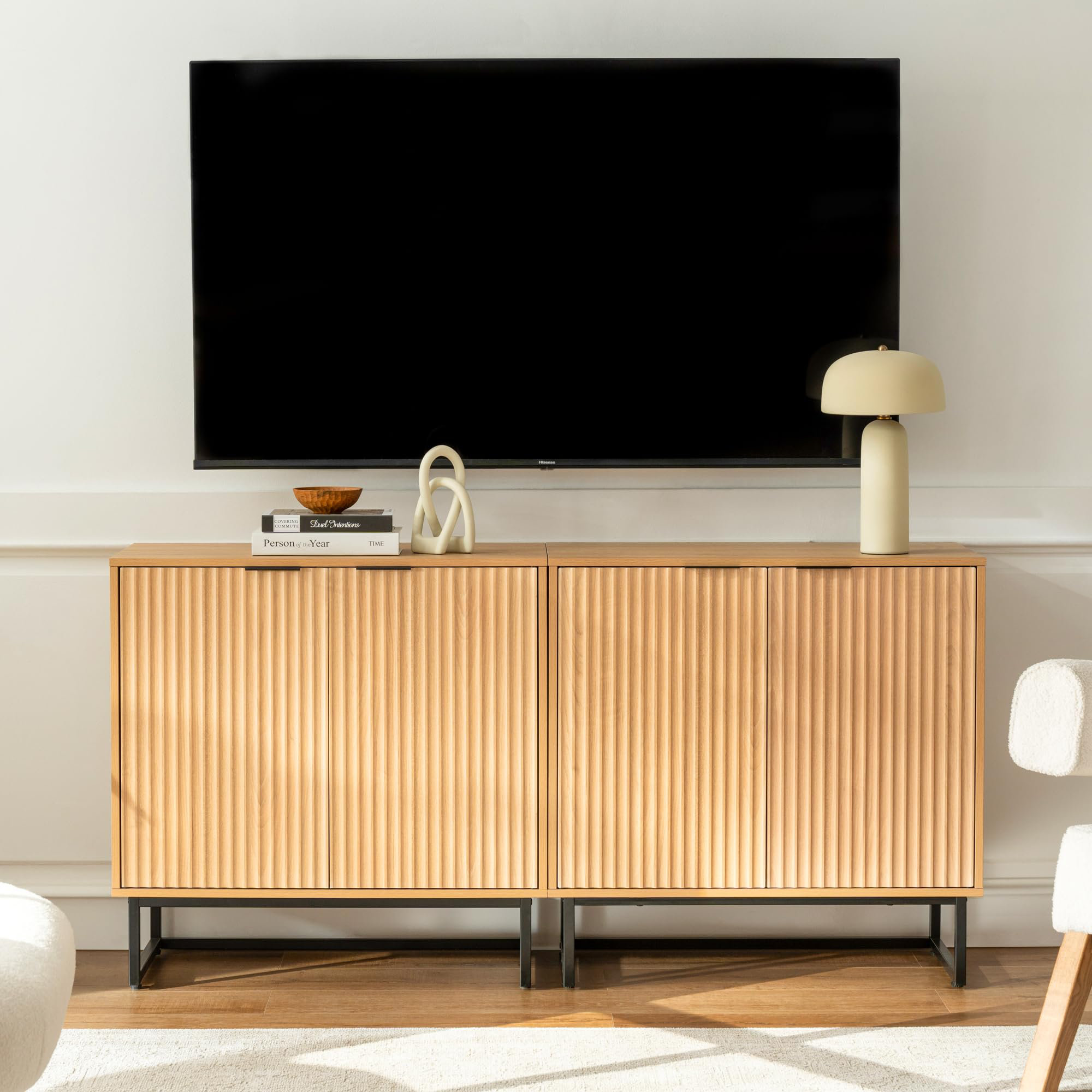 Everly Quinn Daeja Wood Accent Cabinet With Metal Base (Set of 2 ...
