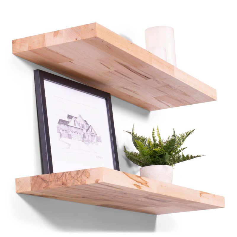 Gracie Oaks Carissa 2 Piece Poplar Solid Wood Floating Shelf & Reviews ...