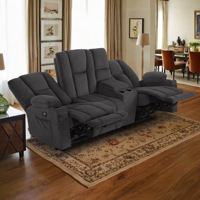 Newacme LLC Power Reclining Sofa with Heat and Massage, USB Ports, Cup ...