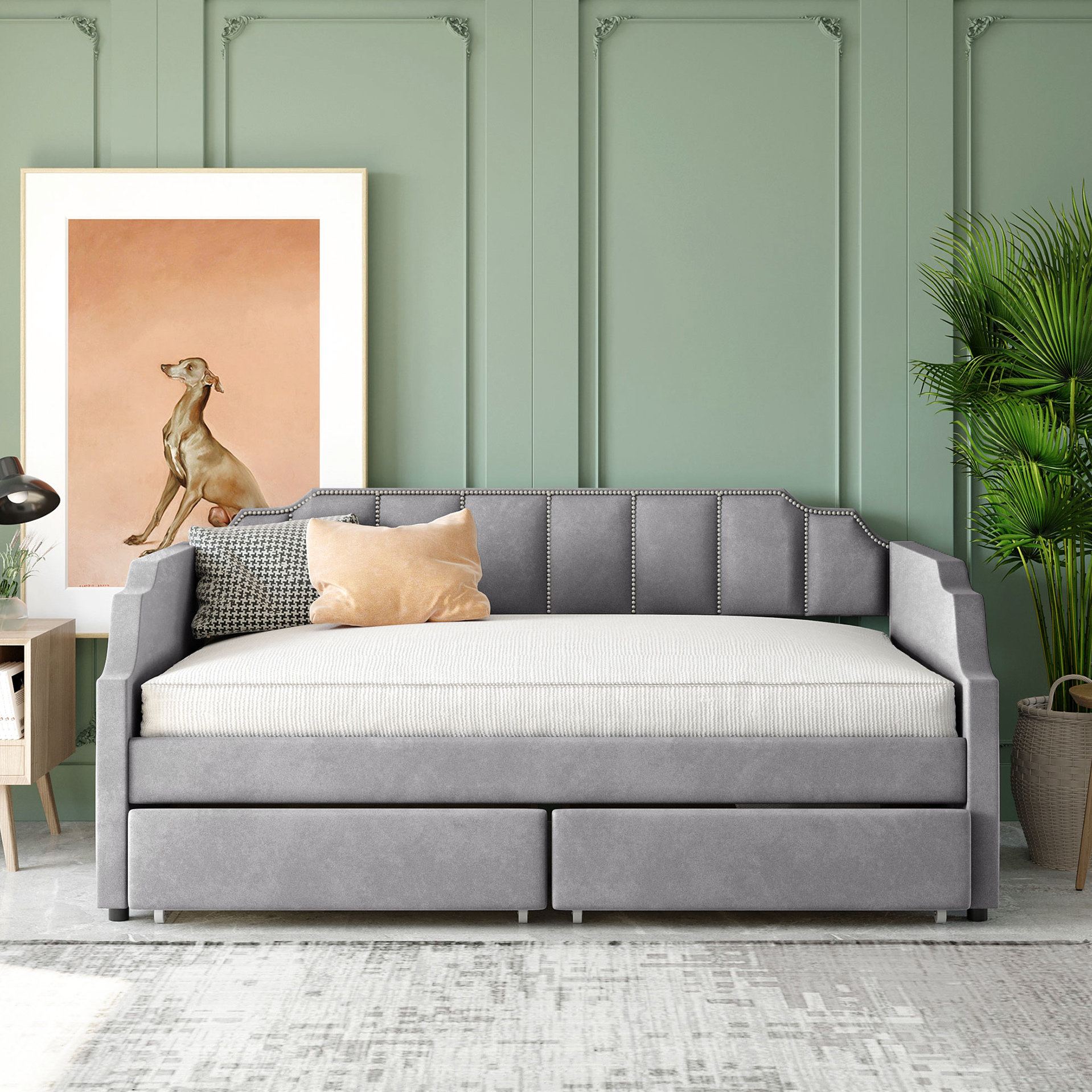 Lark Manor Twin Daybed With Drawers In Cool Grey And Wood Slat ...