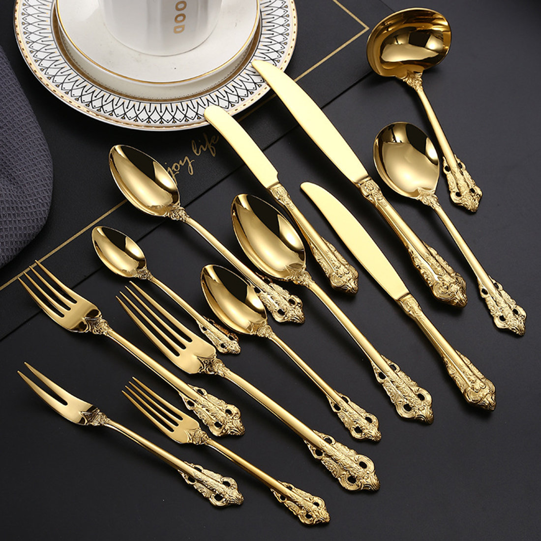 House of Hampton® 13Pc Gold Luxury Vintage Cutlery Set Western ...