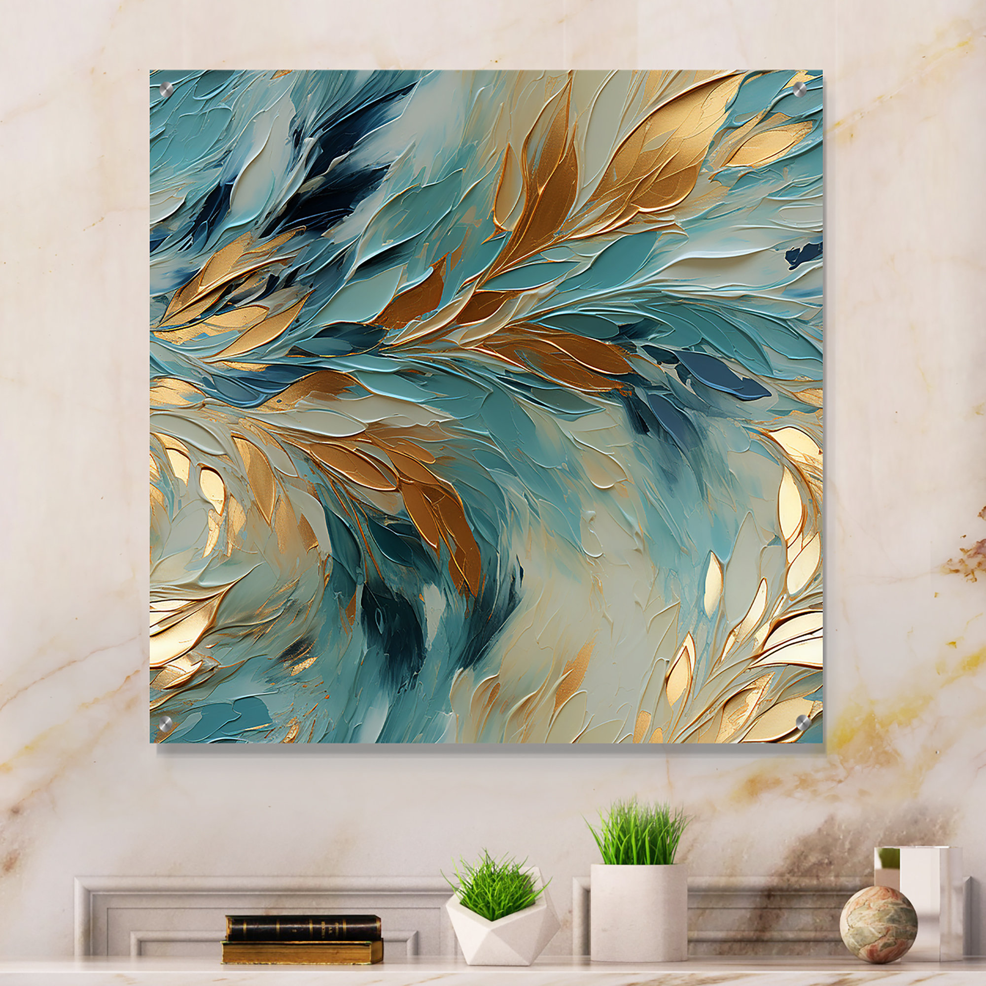 Design Art Gold And Blue Frosty Drift Experienc - Abstract Acrylic Wall ...