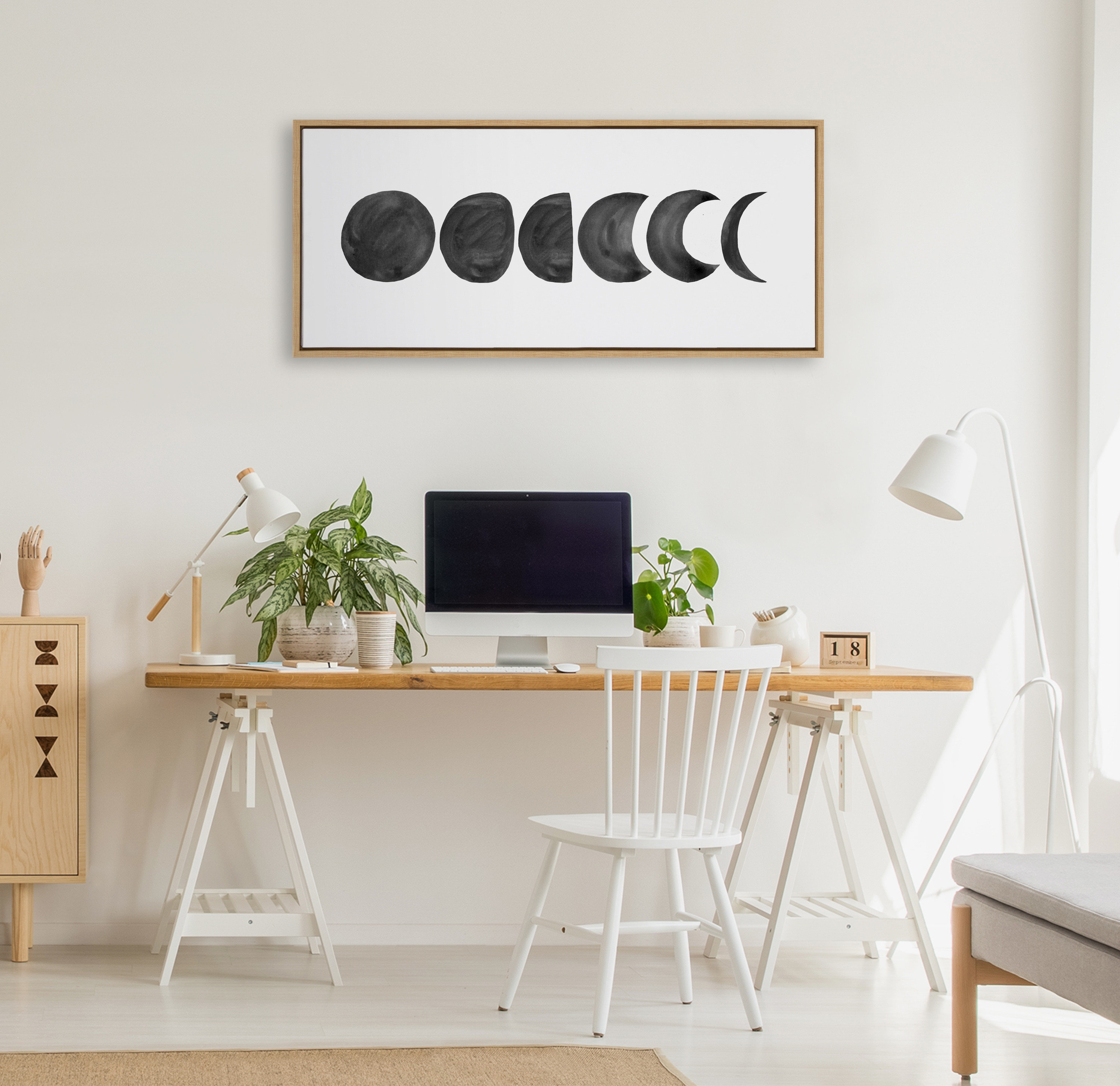 Corrigan Studio® Sylvie Linear Moon Phases BW Framed Canvas By Teju ...