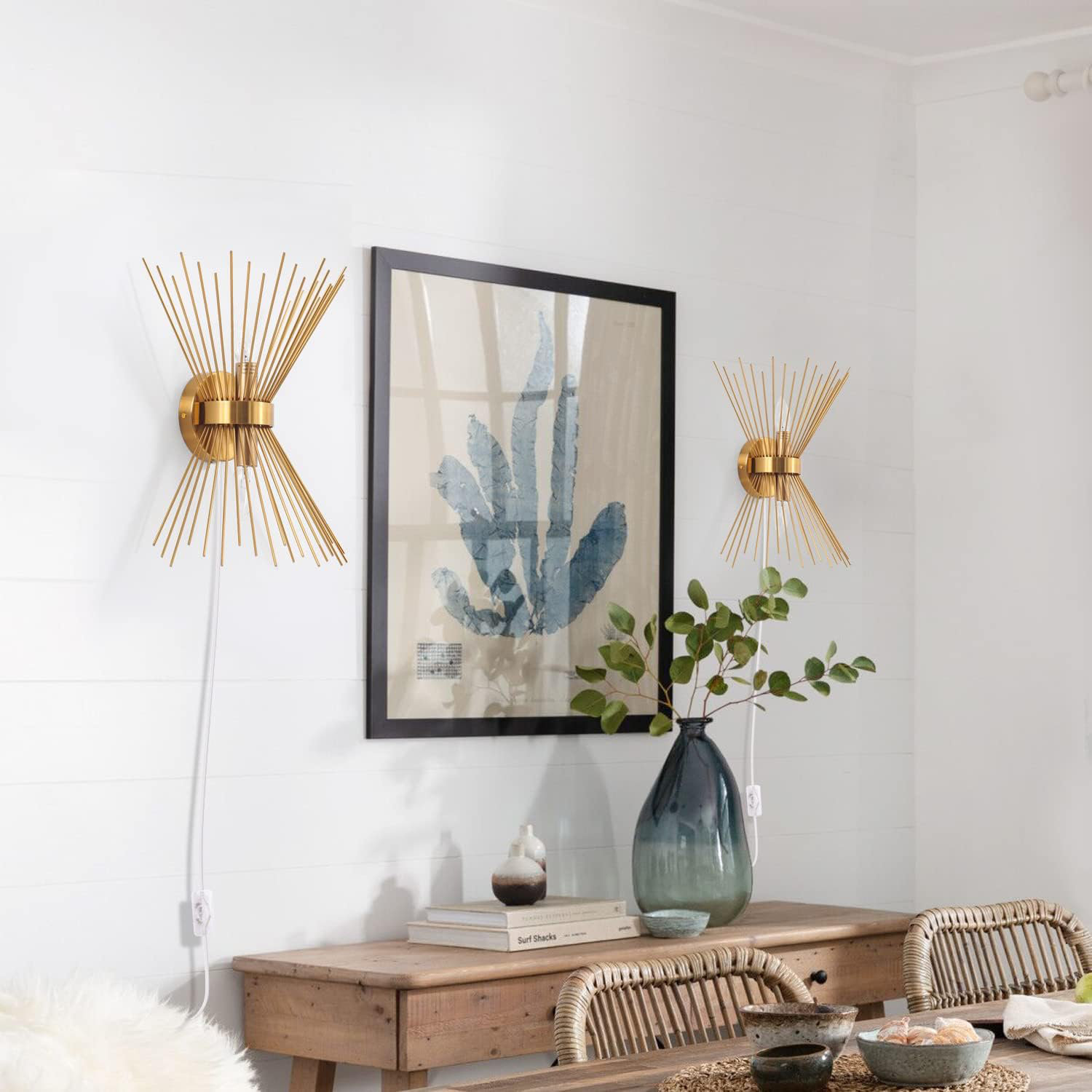 BEAUTY DEPOT Antique Brass Wall Sconces With Starburst Shades - Vintage ...