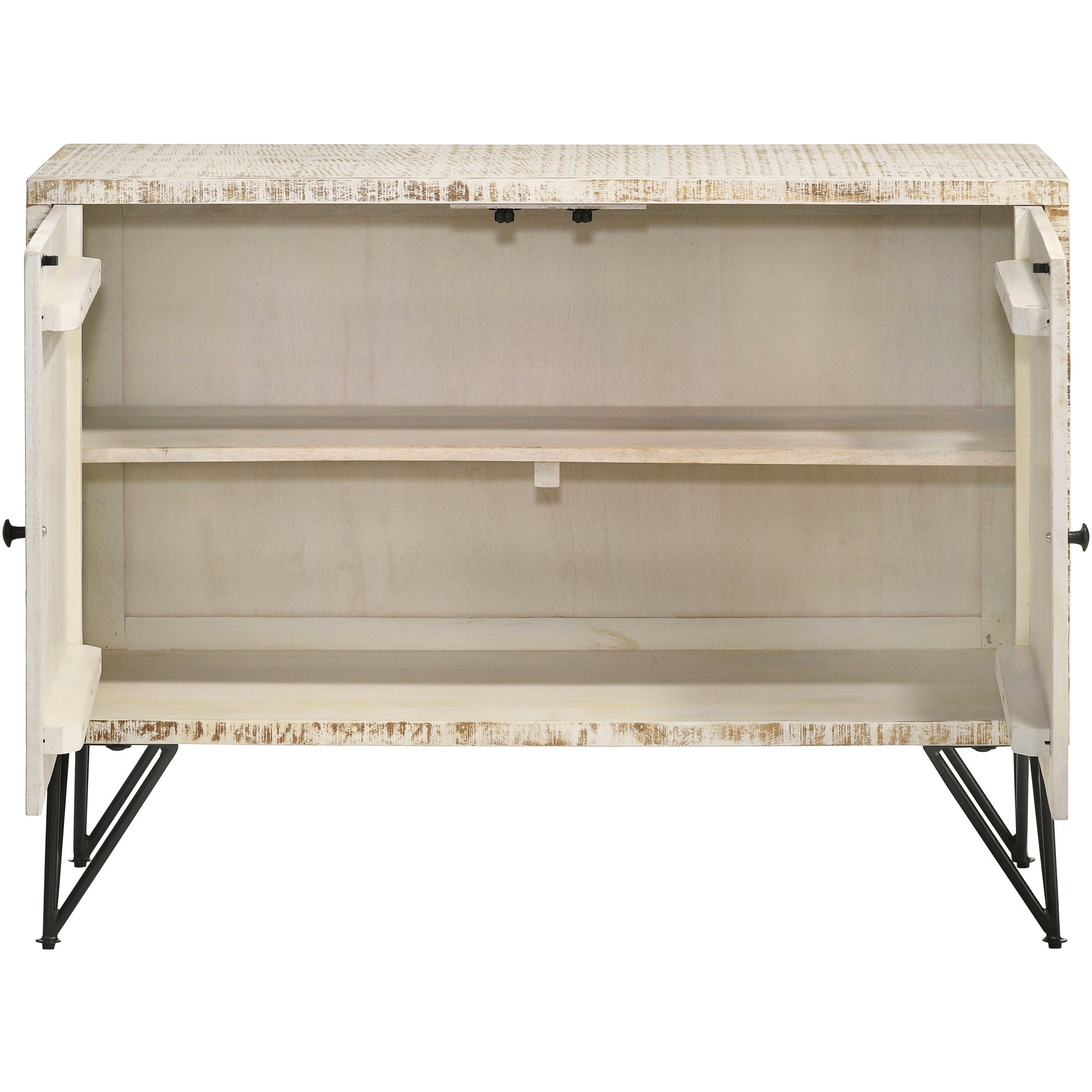 Latitude Run® 2-Door Wood Cabinet With White Washed Finish And Metal ...