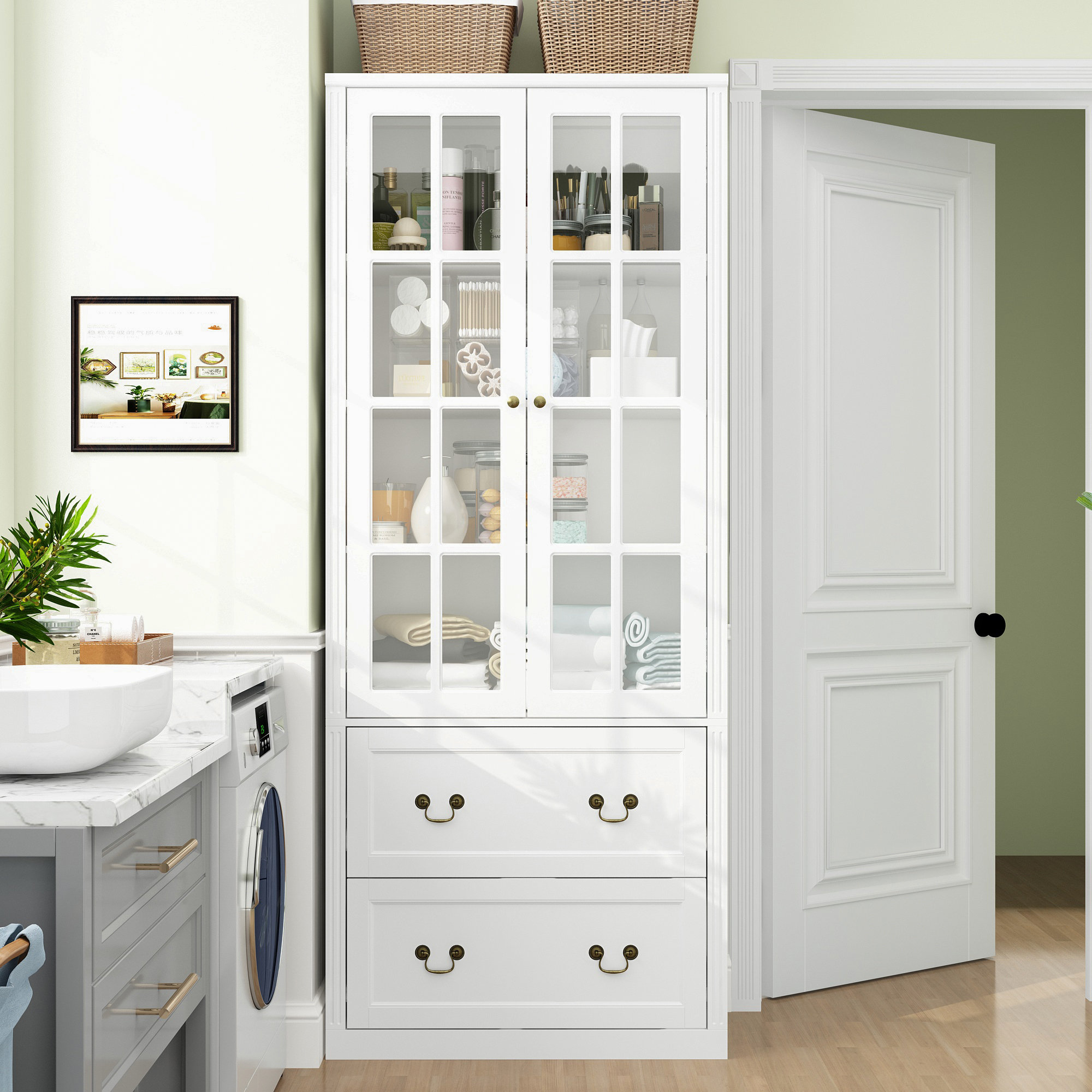 Rebrilliant Novka Freestanding Standard Linen Cabinet & Reviews | Wayfair