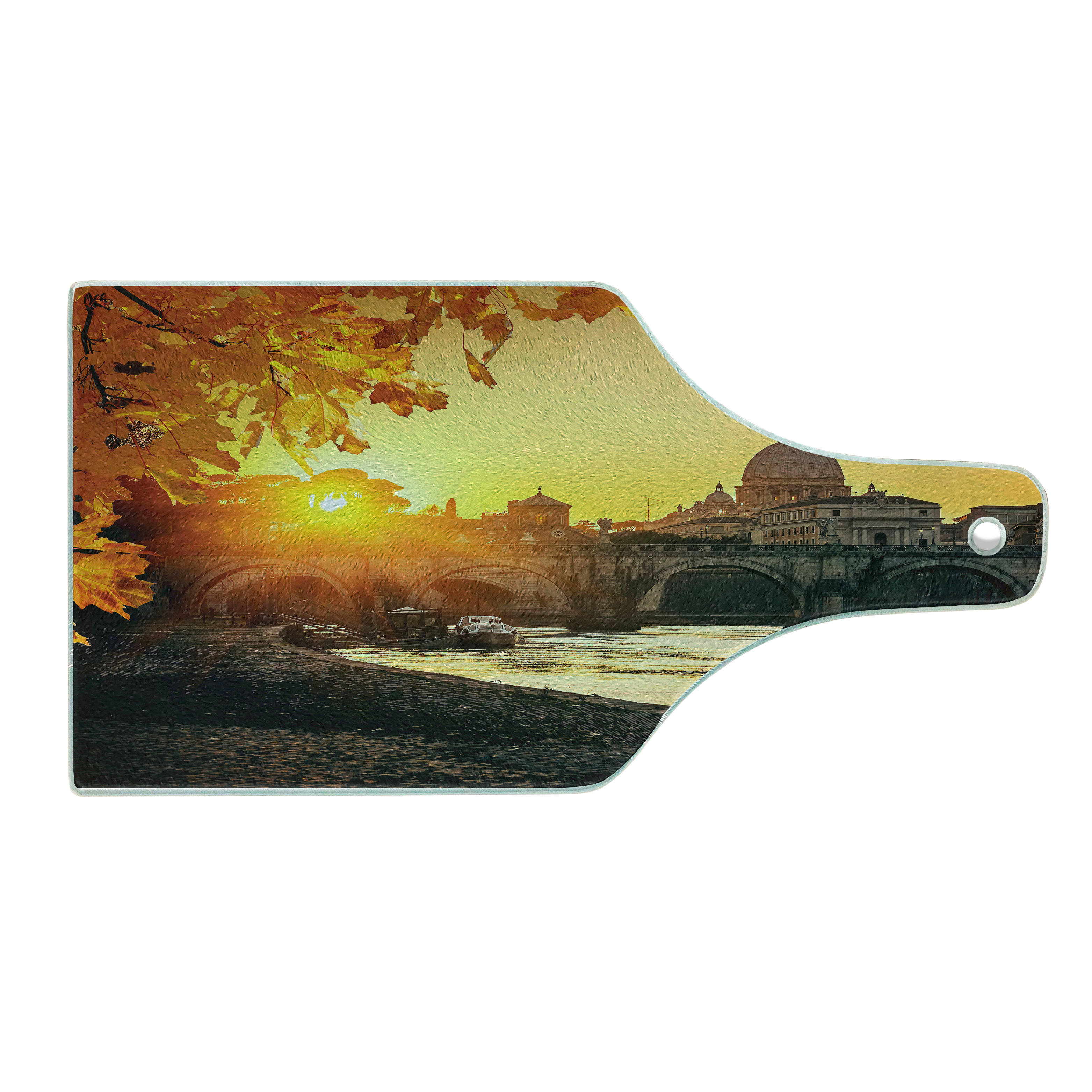 Ambesonne Fall Tempered Glass Cutting Board Sunset Tiber River Rome ...