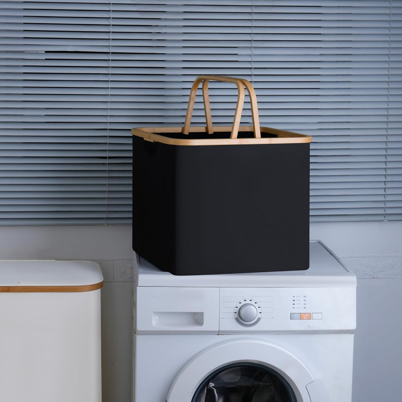 Latitude Run® Fabric/Bamboo Laundry Basket with Handles | Wayfair