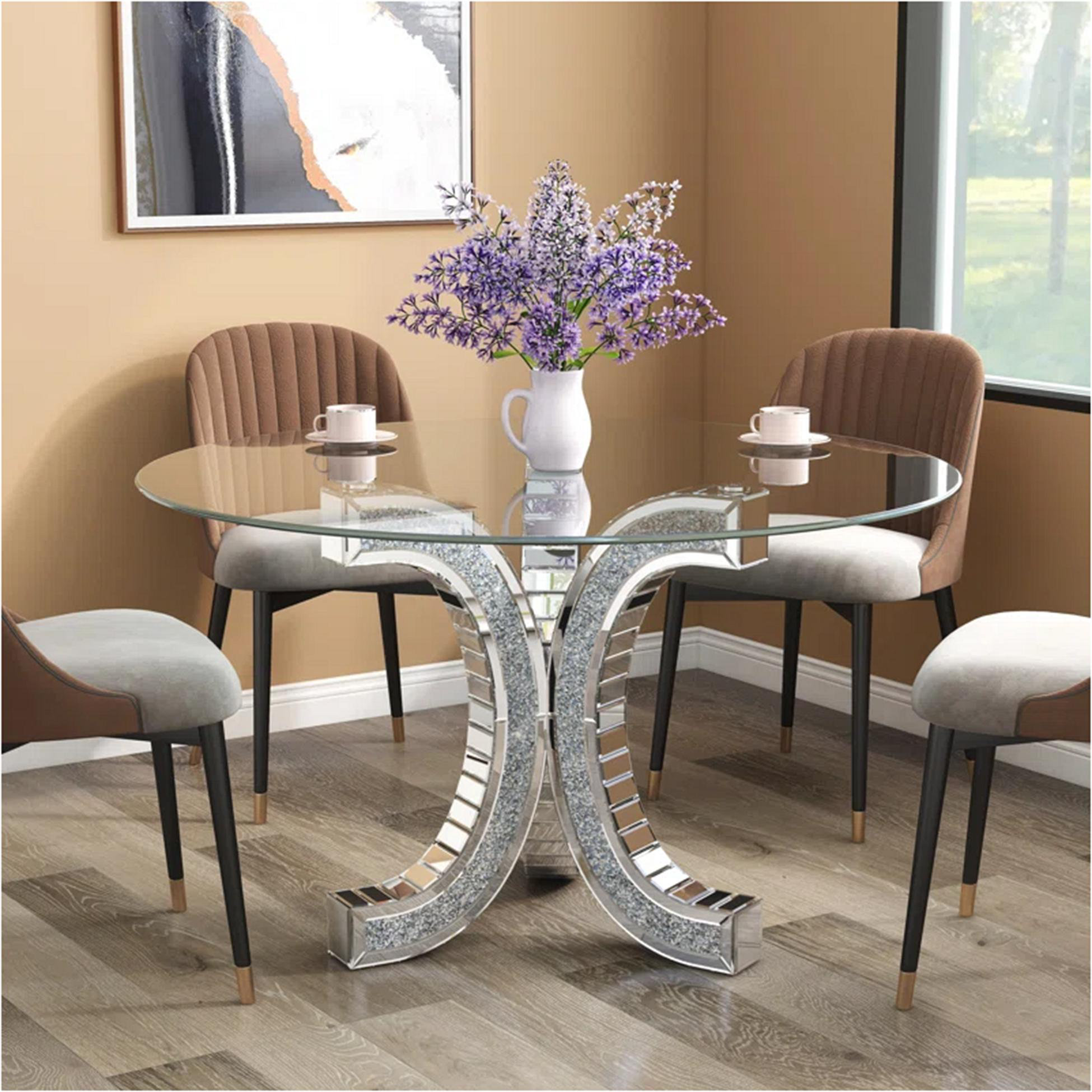 Mercer41 Aminah 52'' Mirror Glass Pedestal Dining Table With Tempered ...