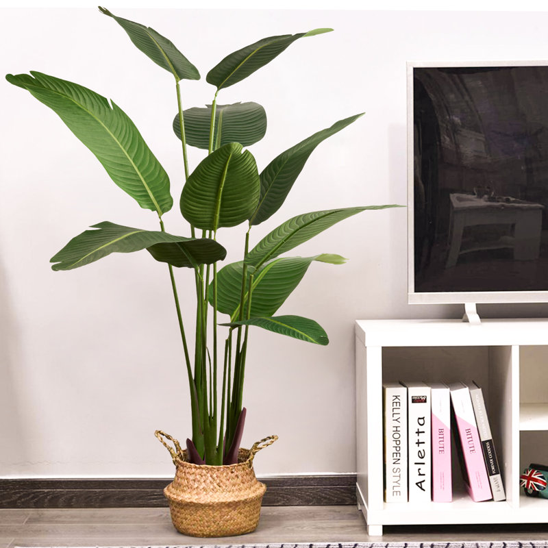 Primrue 63 Plant Faux Banana Leaf Tree with Black Planter & Reviews ...