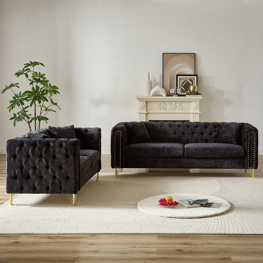 Rosdorf Park Chenille Pull Buckle Design Sofa 2 seat and 3 seat sofa ...