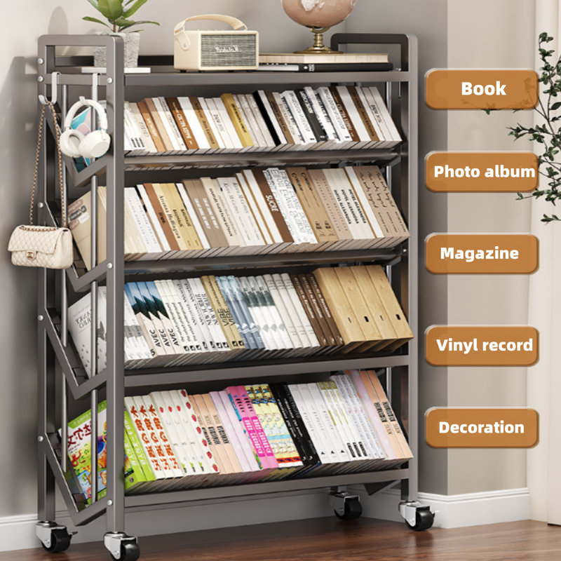 Nisorpa 5 Tier Rolling Storage Bookcase Bookshelf with Wheels for ...