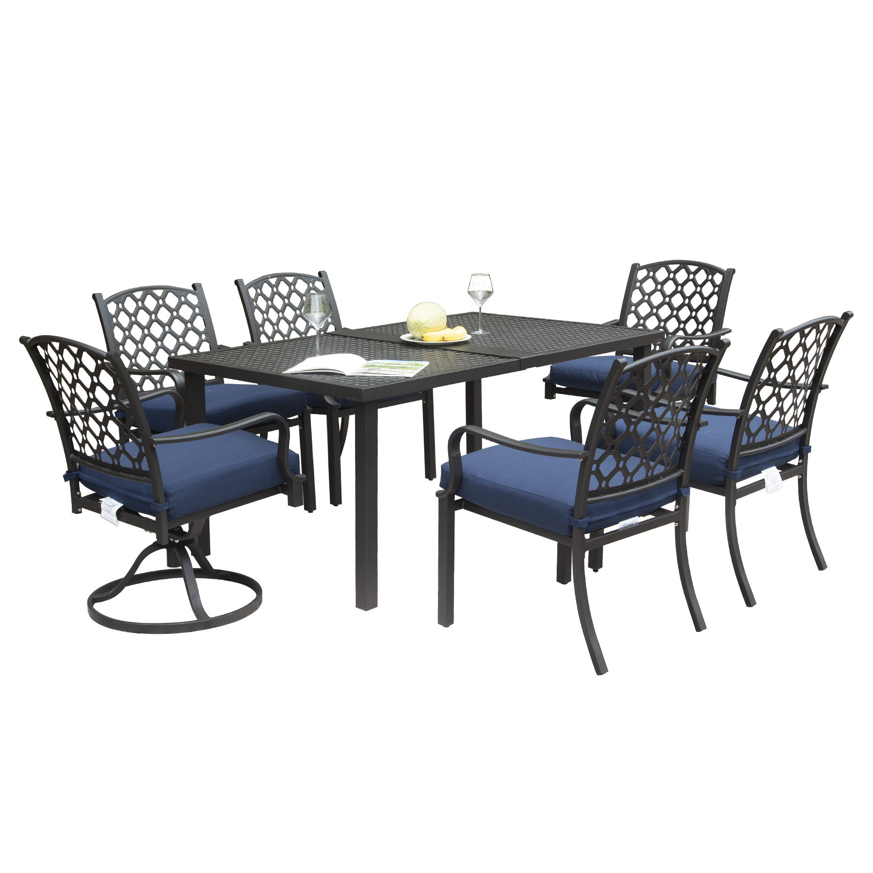 Domi Louvered Outdoor 7 Pcs Patio Dining Set, Metal Dining Table ...