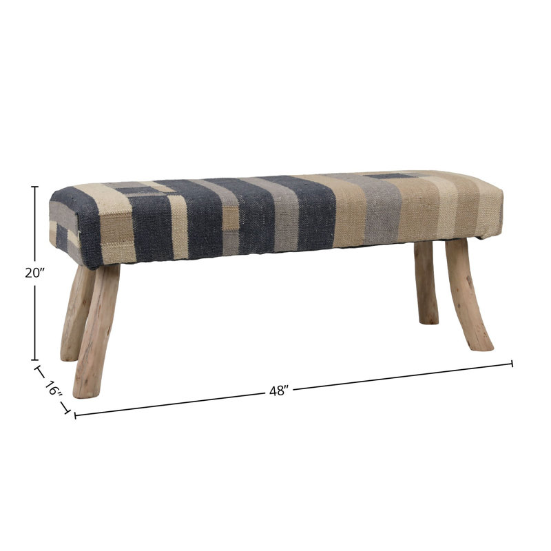 Dovetail Furniture Muriel Wool Bench, Neutral and Blue Tones | Perigold