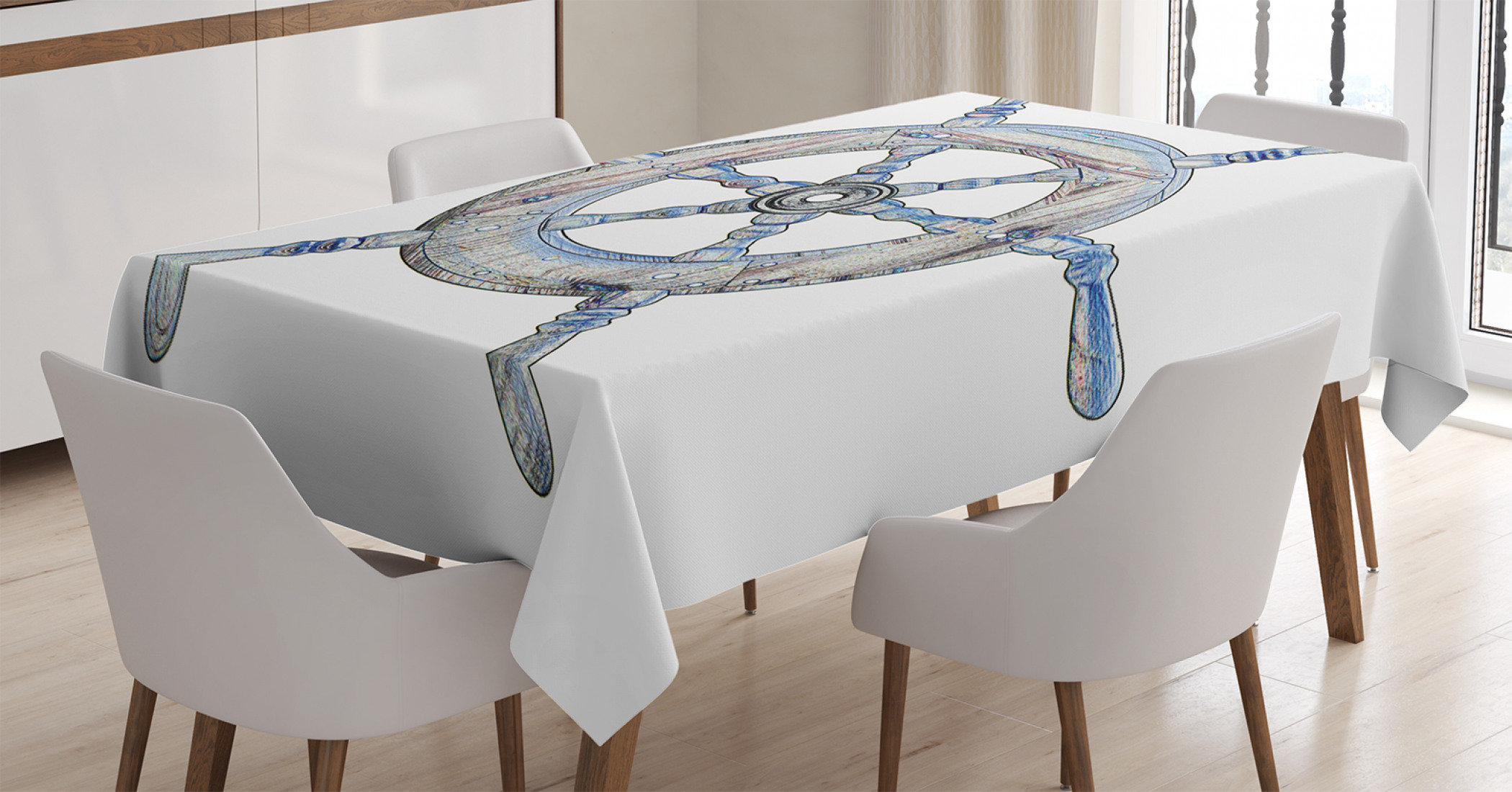 East Urban Home Ambesonne Nautical Tablecloth, Illustration Of A Wooden ...