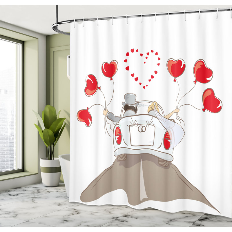 East Urban Home Romance Shower Curtain Newlywed Couple in Car Red Taupe ...