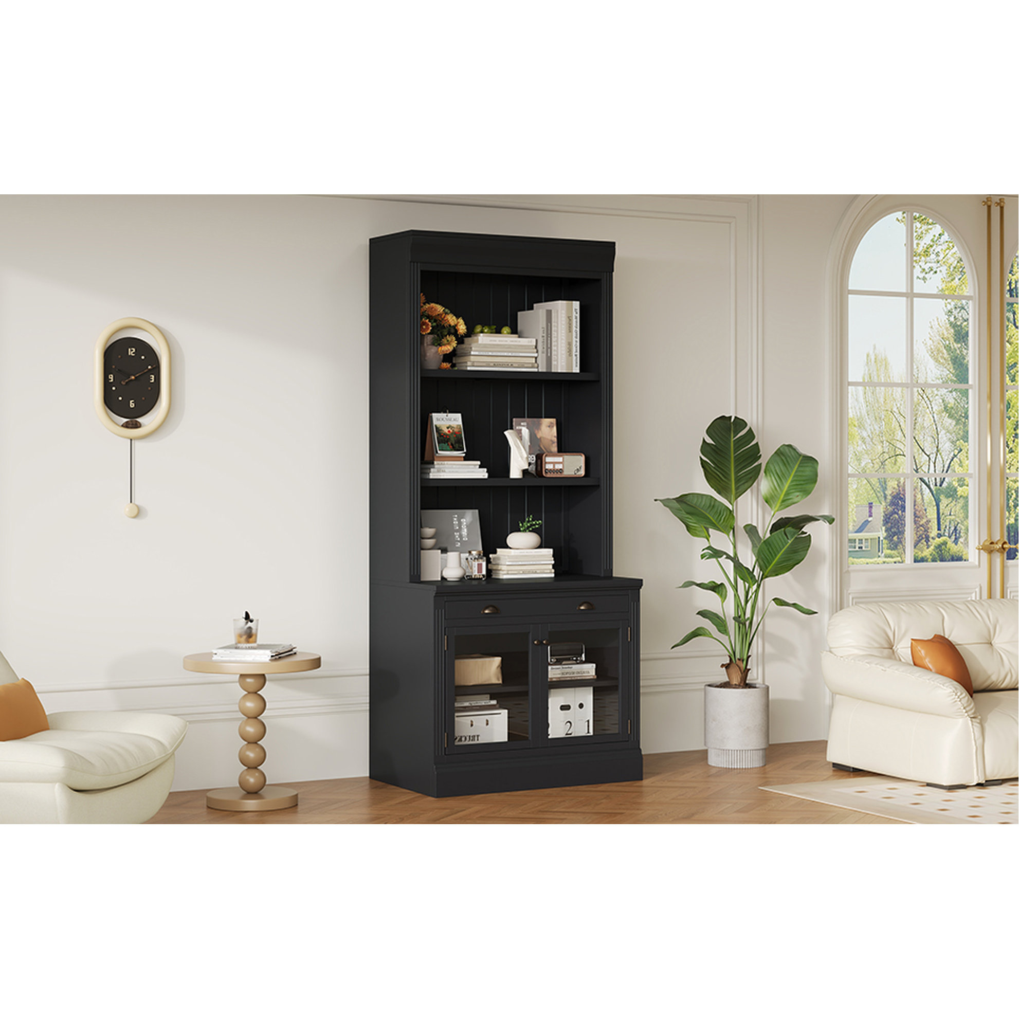 Lark Manor™ 83.4" Tall Rectangle Black Modern Bookcase With Glass Doors ...