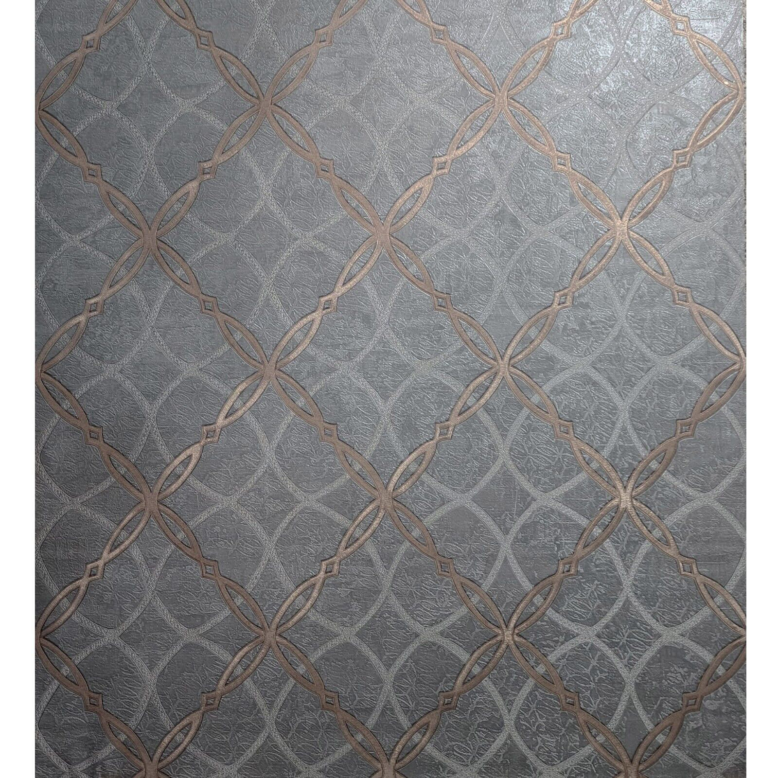 Rosdorf Park Haenchen Gray Bronze Metallic Diamond Trellis Lines Faux ...