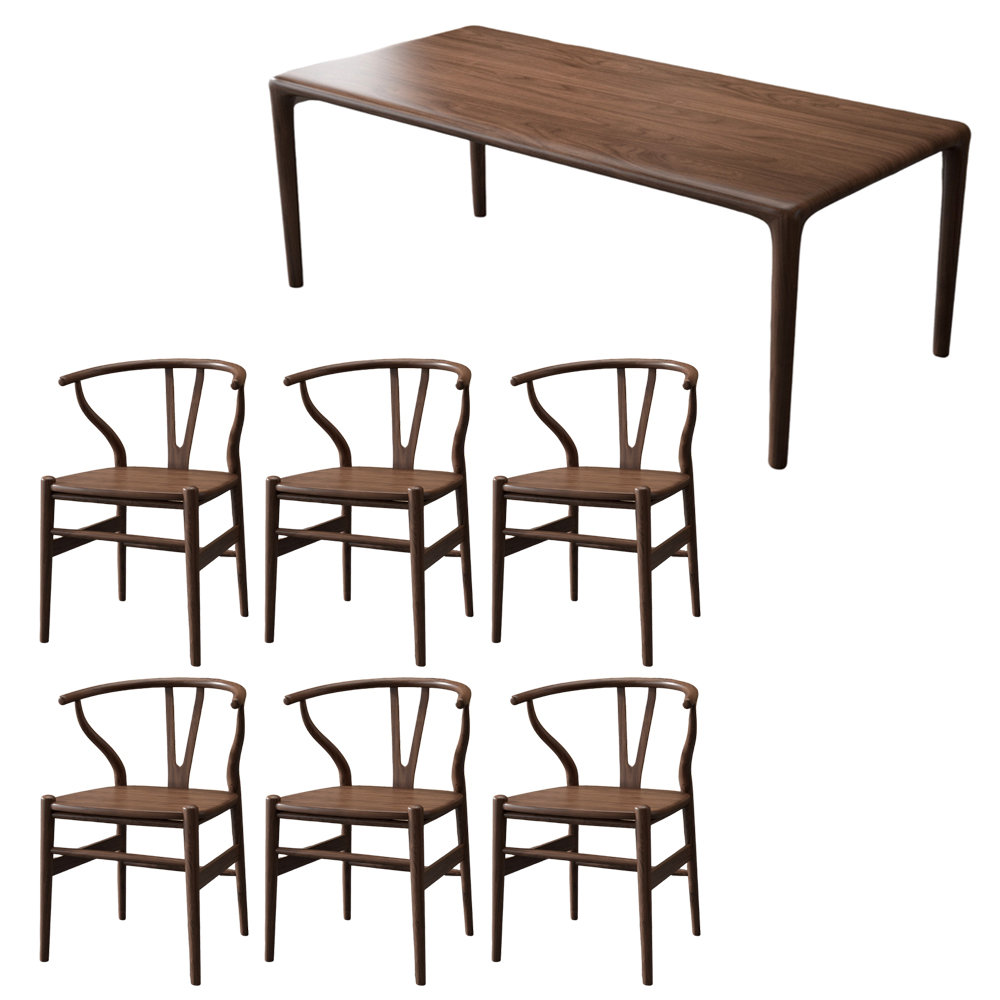 RESROS Simple Texture Walnut Solid Wood Dining Table Set | Wayfair