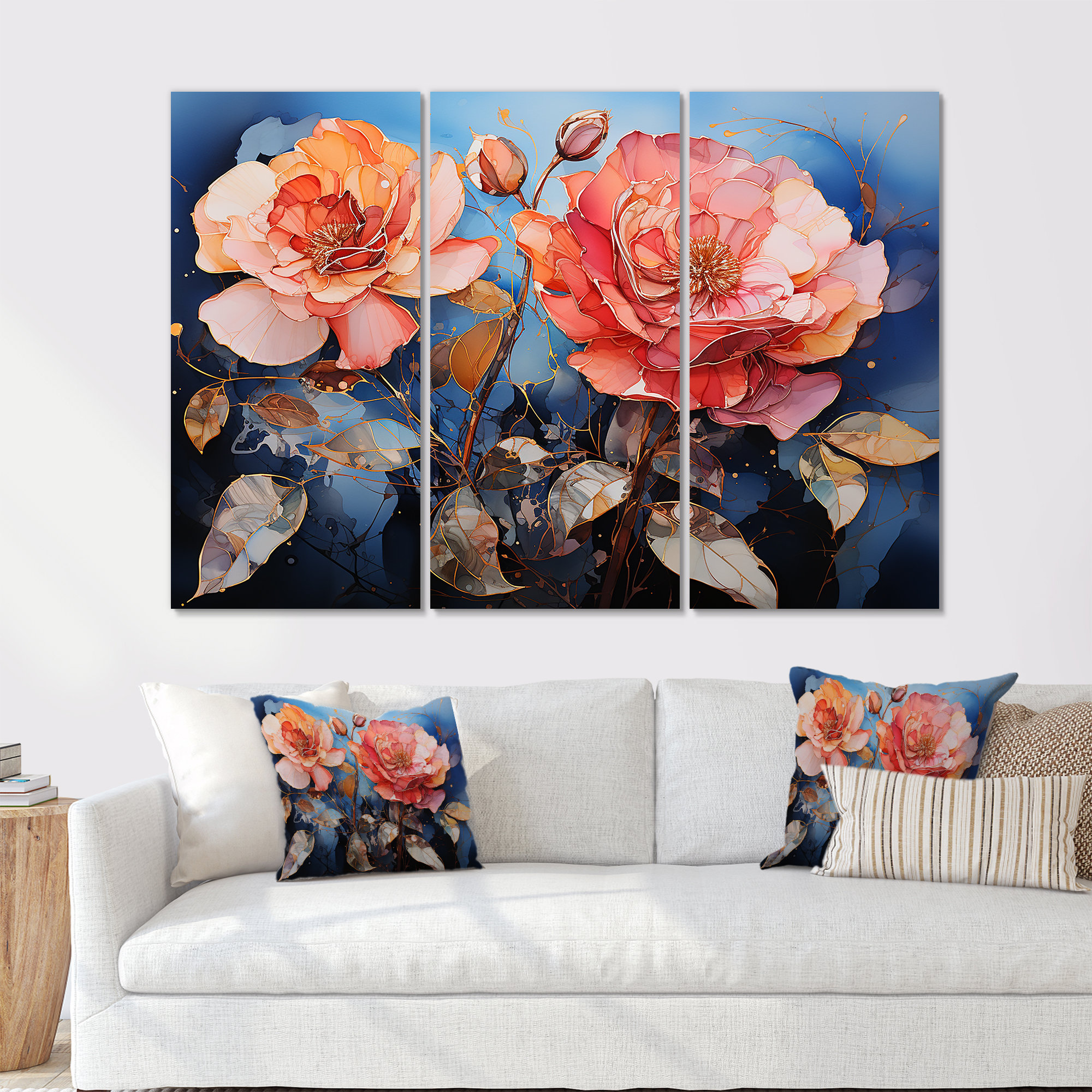 Lark Manor™ Coral Roses Gilded Opulence - Roses Canvas Wall Art Set ...