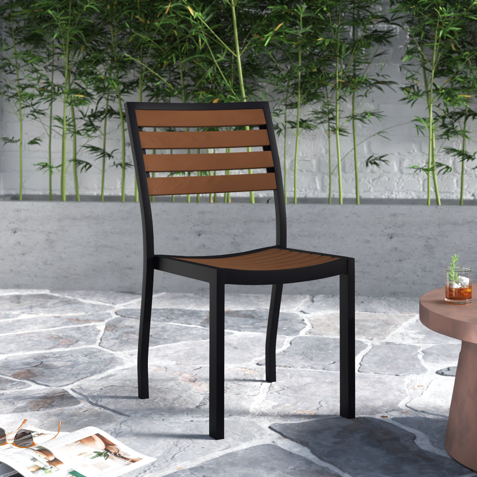 Trent Austin Design® Saville Outdoor Faux Teak Side Chair with Poly ...