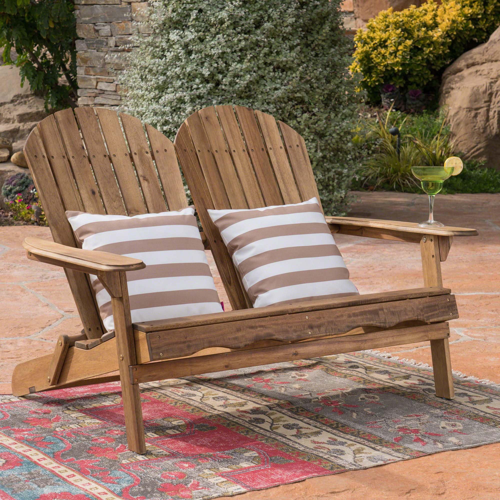Rosecliff Heights Wood Adirondack Loveseat Double Chair For Garden Yard ...