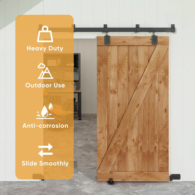 JUBEST Box Rail Exterior Barn Door Hardware Kit, Heavy Duty Sliding ...