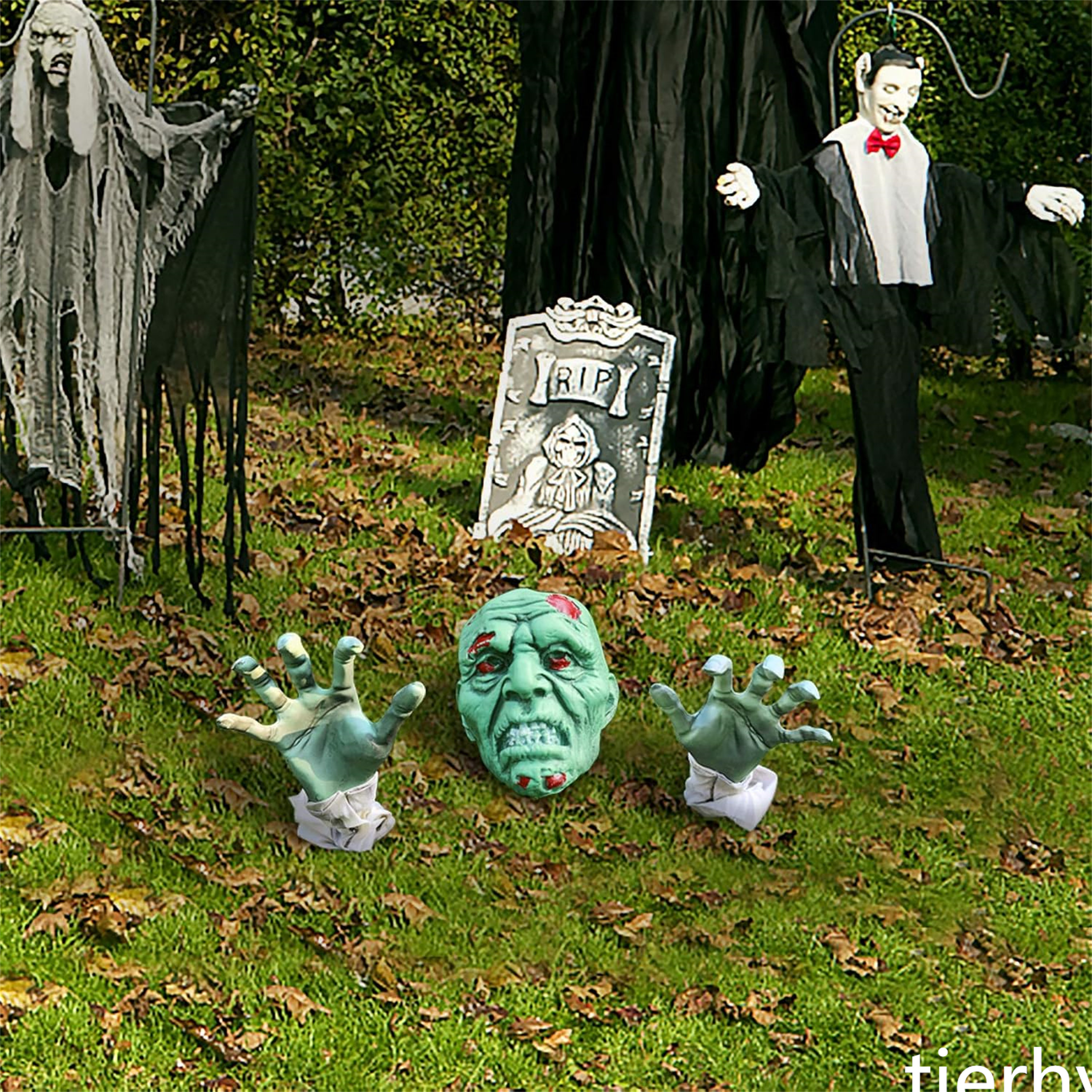 The Holiday Aisle® Halloween Realistic Zombie Face and Arms Lawn Stakes ...