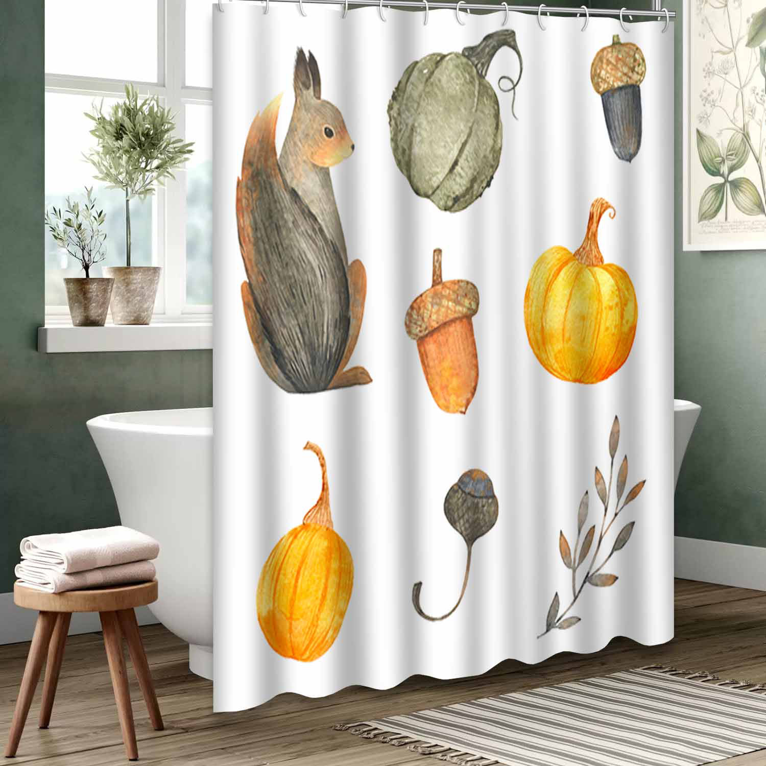 East Urban Home Autumn Watercolor Pumpkin Waterproof Shower Curtain ...